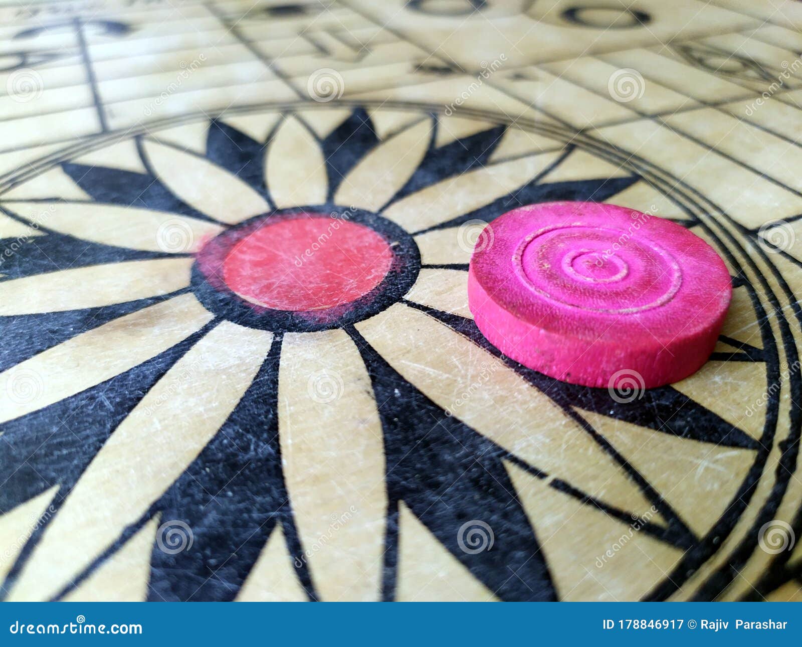 Carrom Board or Karrom , Carrom Men, and Queen. Close Up Stock Image ...