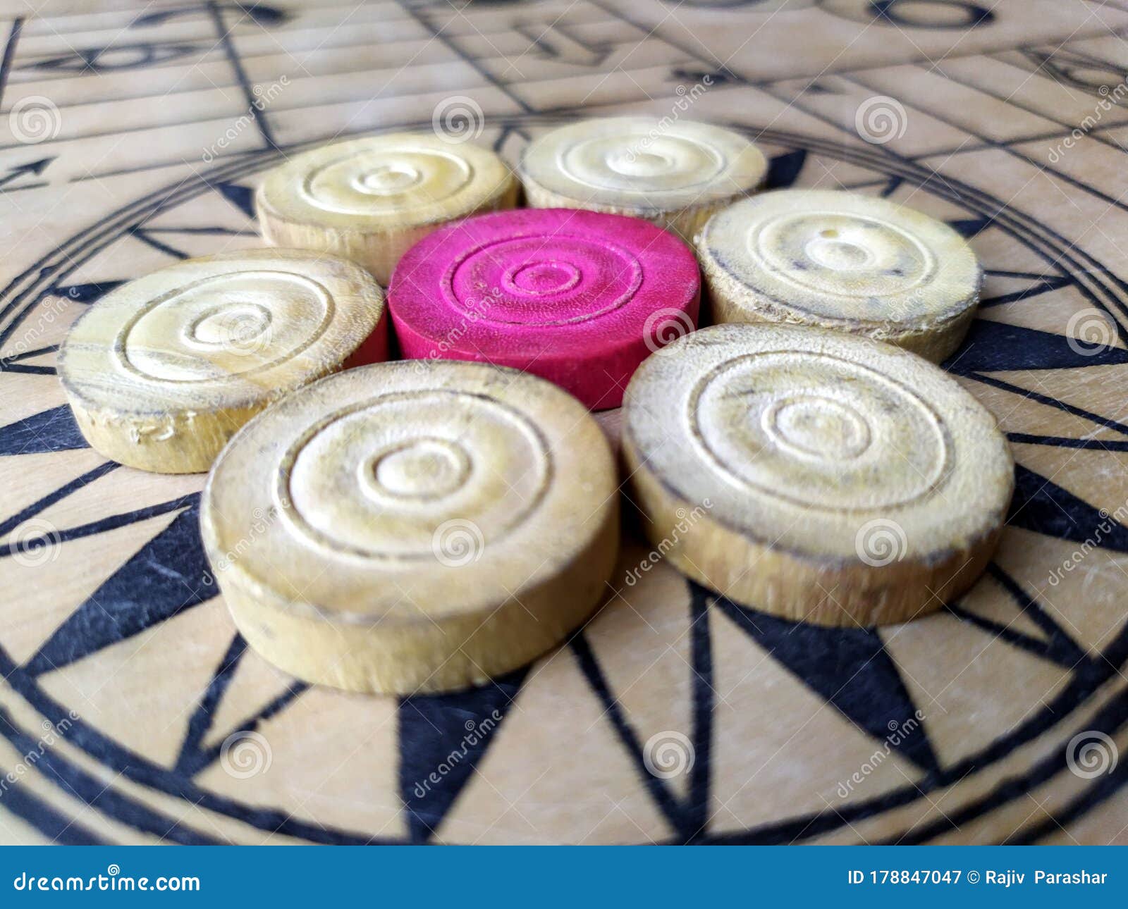 Carrom Board or Karrom , Carrom Men, and Queen. Close Up Stock Image ...