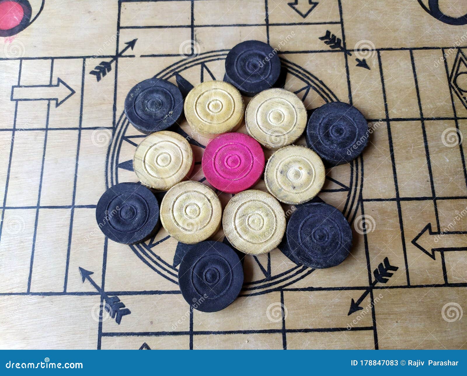 Carrom Board or Karrom , Carrom Men, and Queen. Close Up Stock Image ...