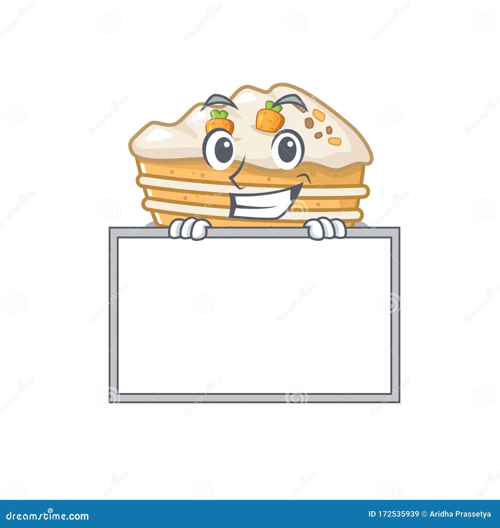 Carrot Cake Cartoon Design Concept Grinning with Board Stock Vector ...