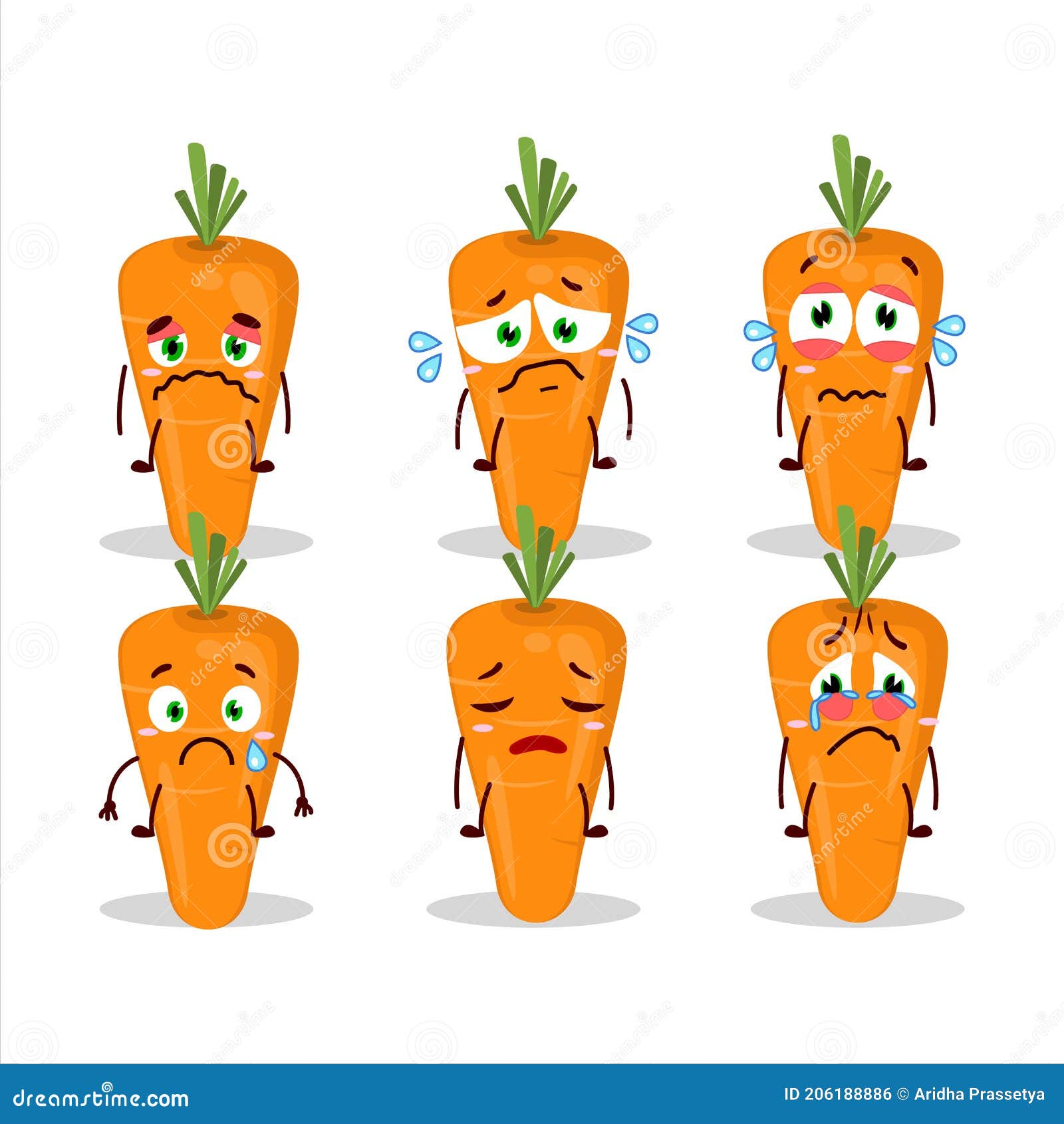 Carrot Cartoon in Character with Sad Expression Stock Vector ...
