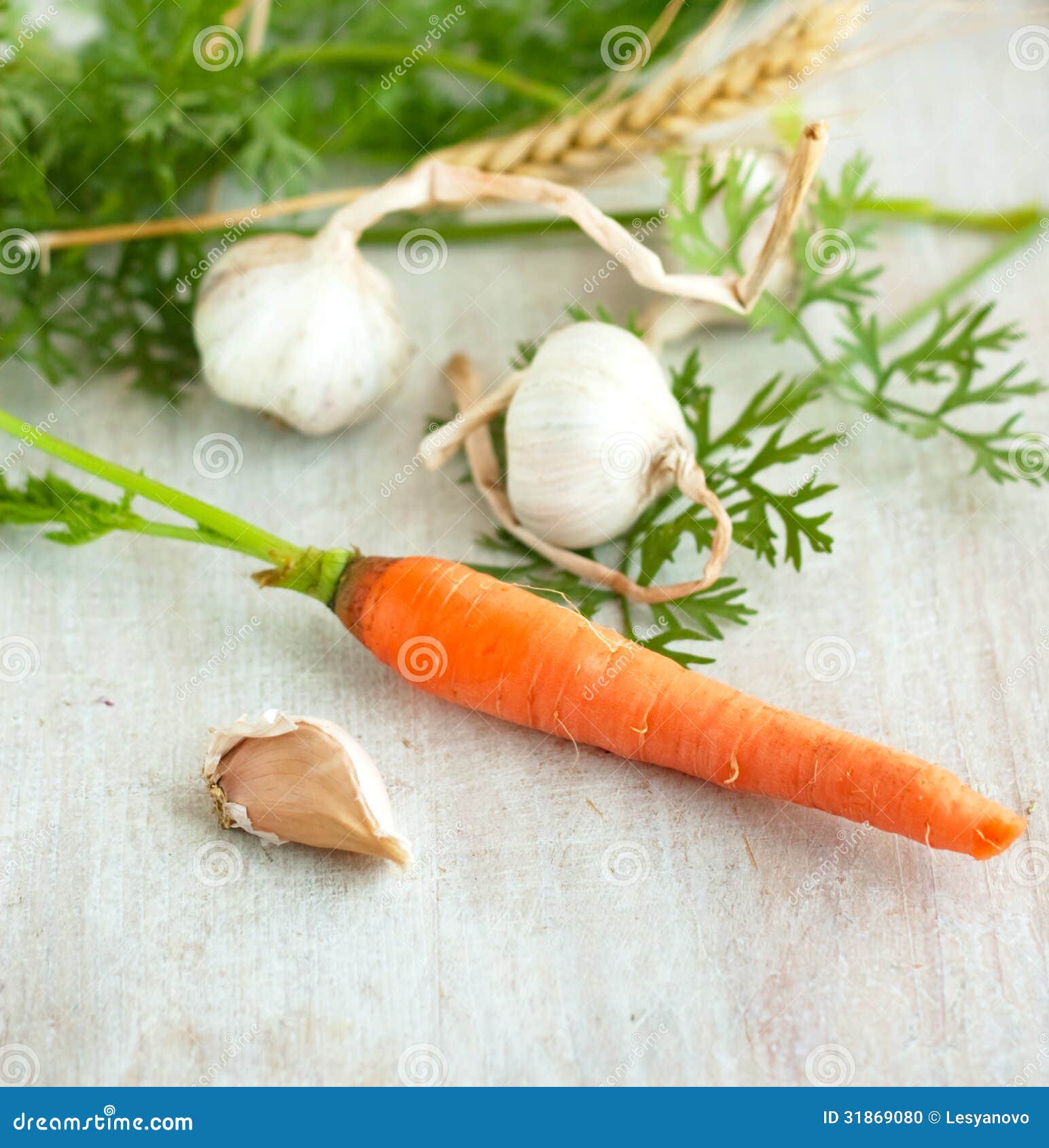 Carrot, Garlic and Ear of Wheat Stock Photo - Image of leaf, country ...