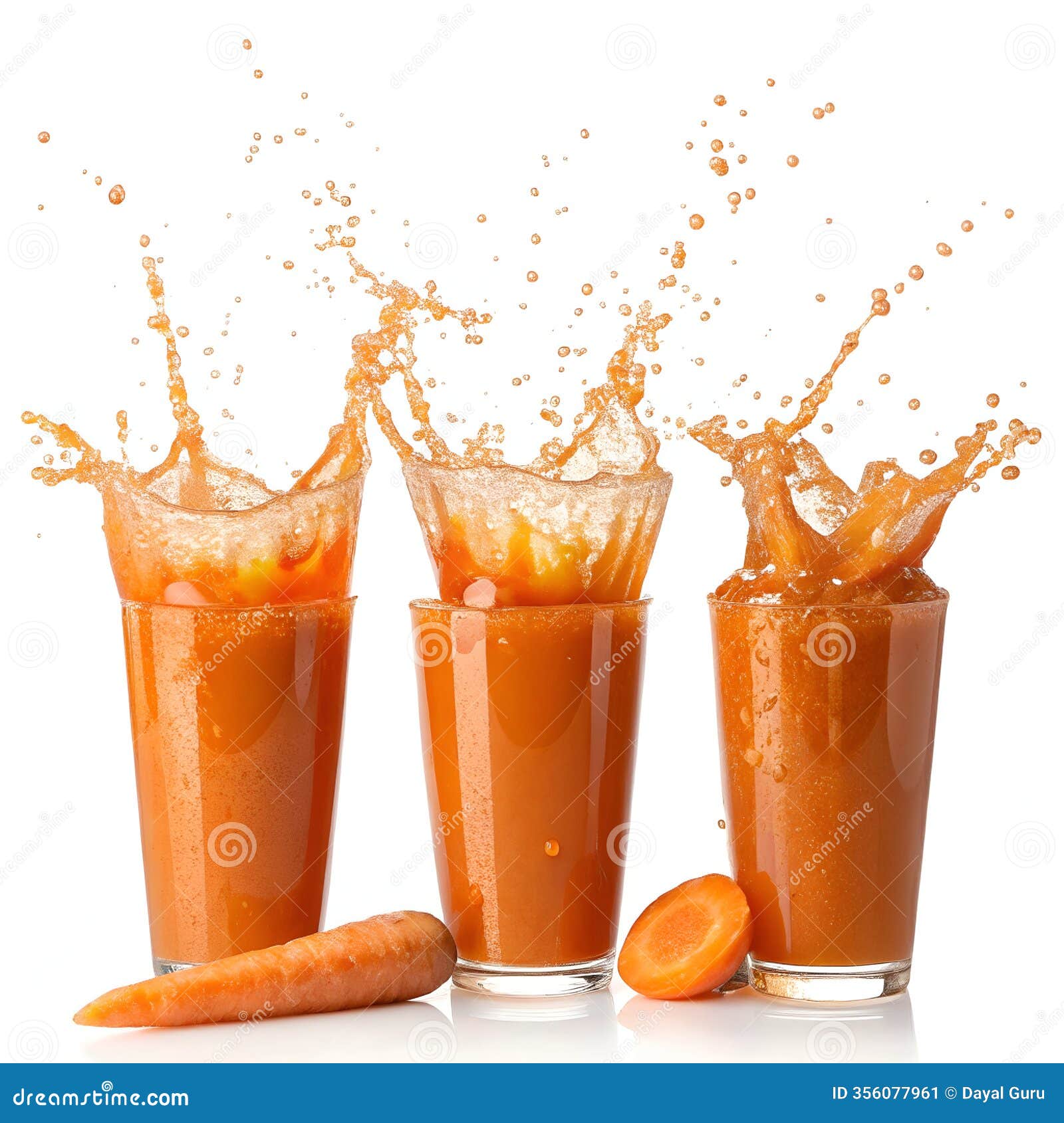 Carrot Juice Splash Sequence Isolated on White Background Stock ...