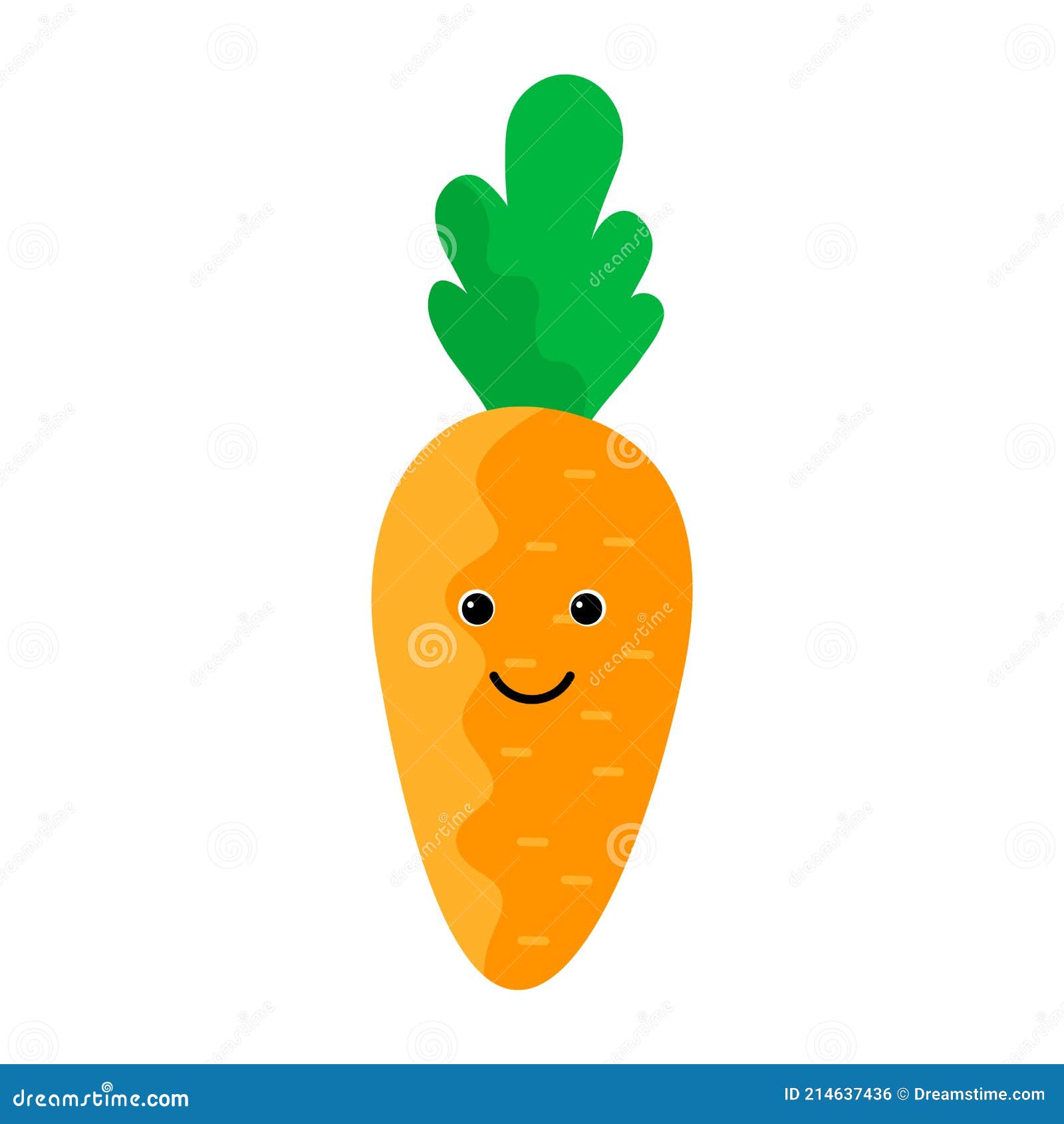Carrot Kawaii Cute Cartoon Character With Face Vector Illustration