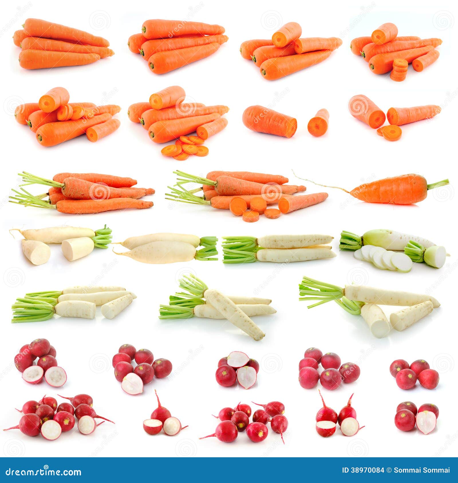 Carrot, Radish Isolated on White Stock Photo - Image of leaf, nutrition ...