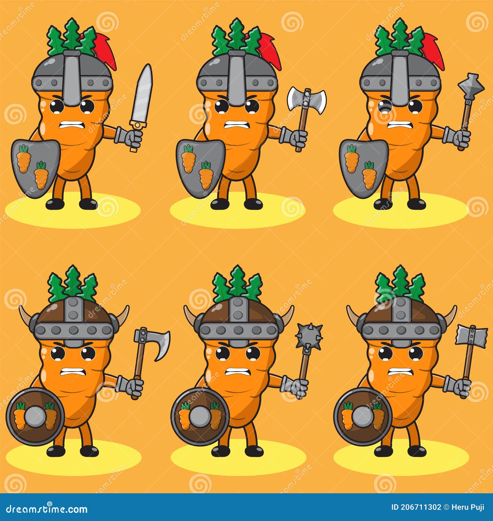Carrot Knight Shield Set Hand Up Pose. Stock Vector - Illustration of ...