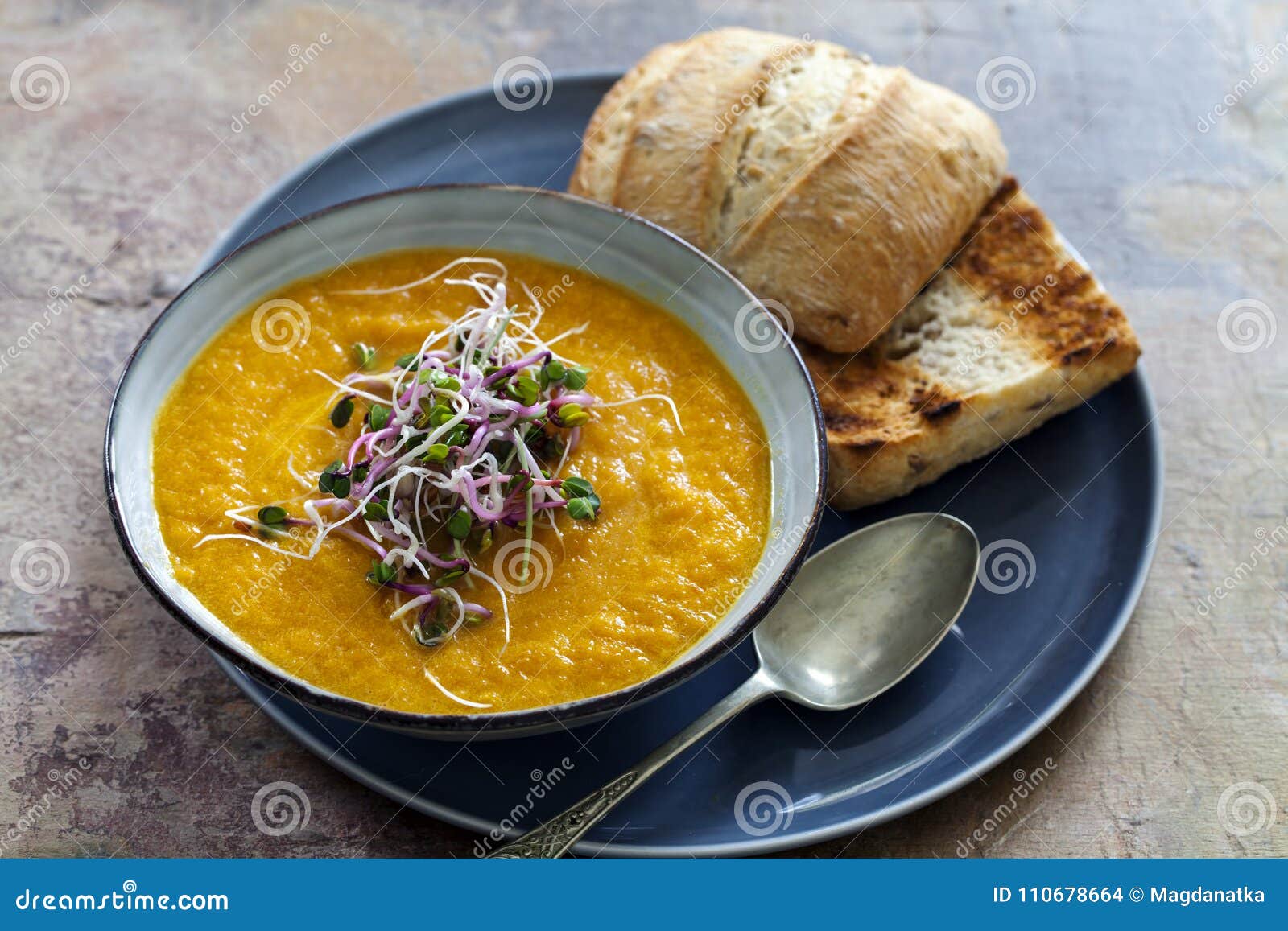 Carrot Soup with Green Sprouts Stock Photo - Image of starter, meal ...