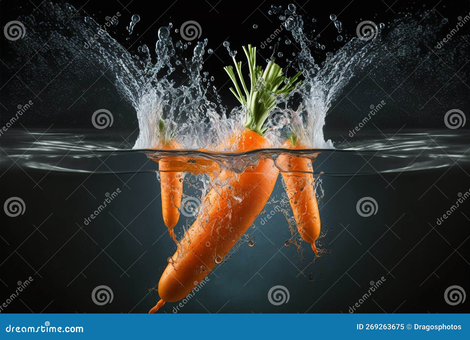 Carrot Splashed or Thrown in Water. Water Splash Fresh Fruit Creative ...