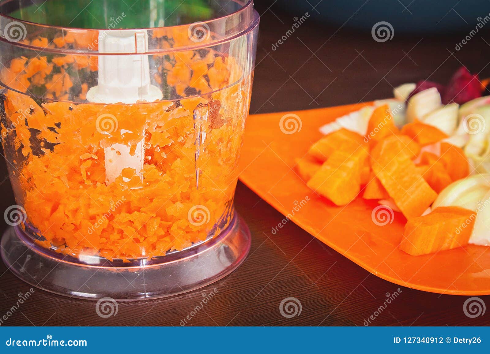 Carrots for Borsch in an Electric Chopper. Soup Cooking. Stock Photo ...
