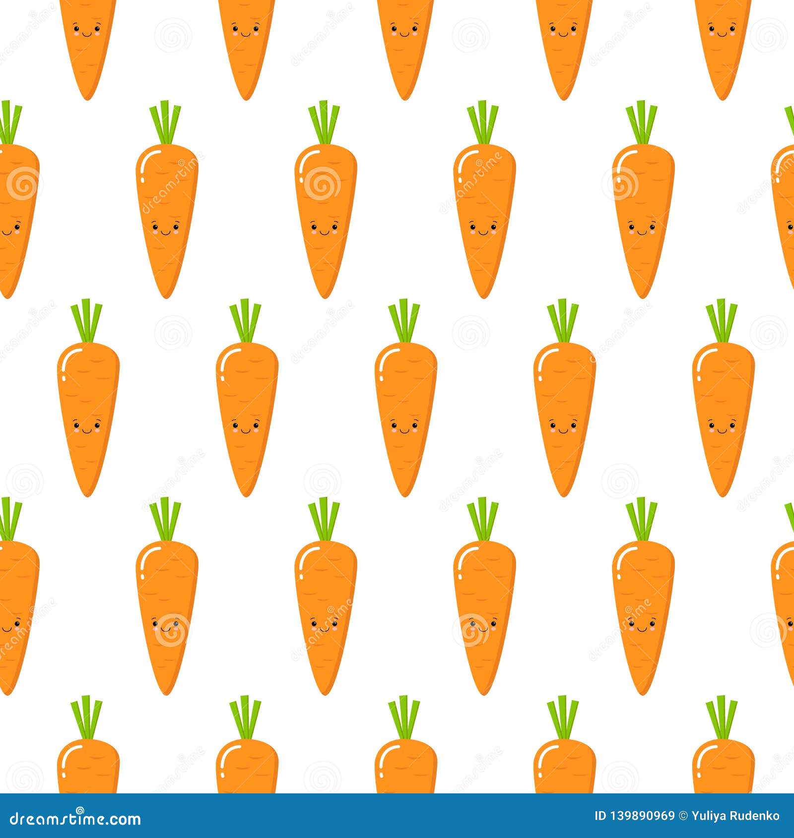 Carrots, Vector Seamless Pattern with Cute Vegetable Characters on ...