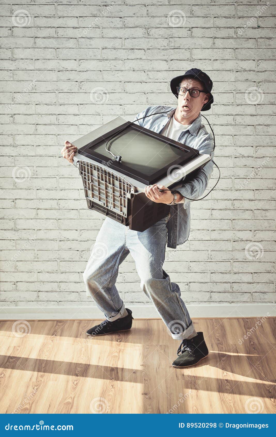 Carrying old tv stock photo. Image of young, utilization - 89520298