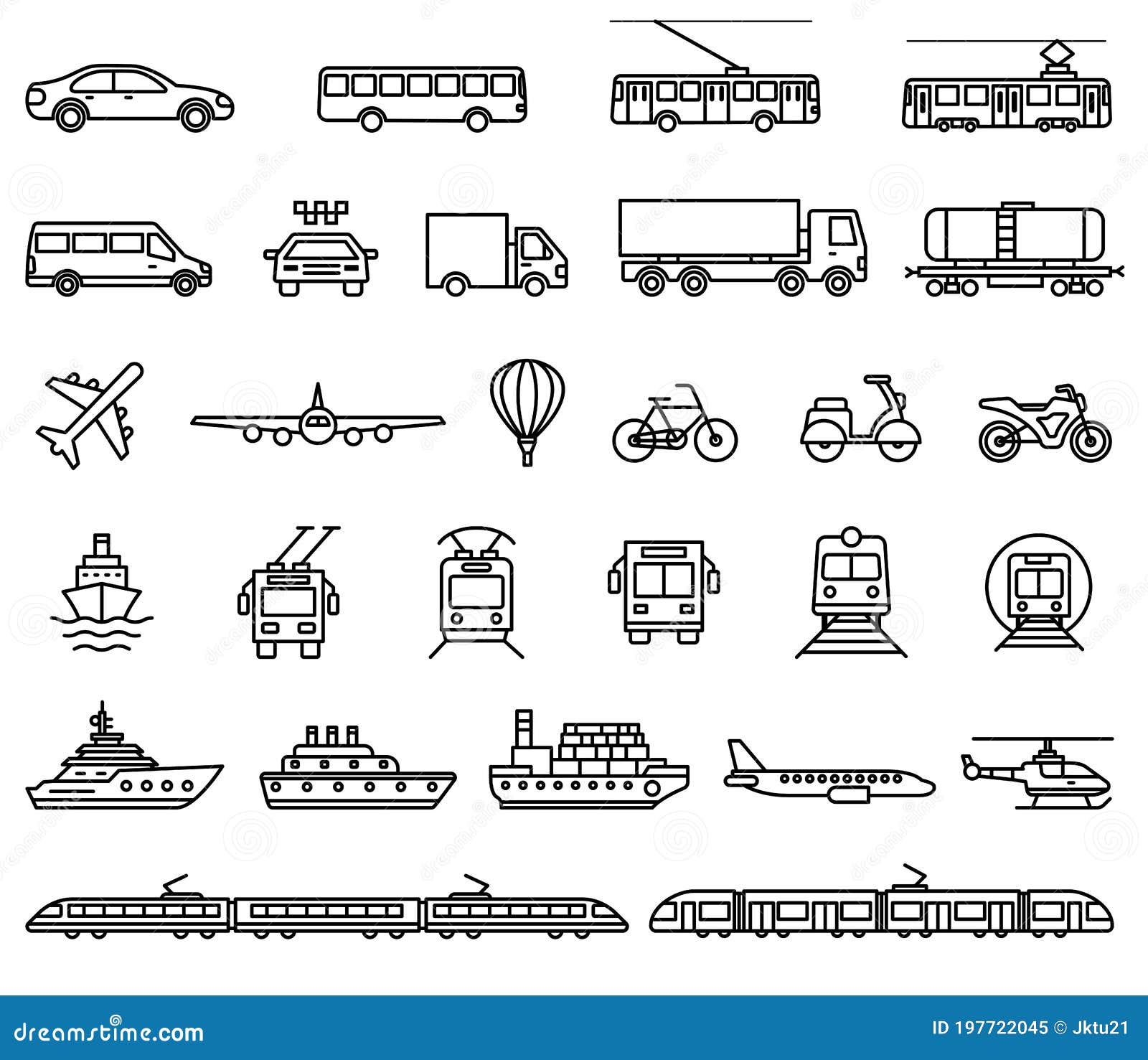 Transport Icons. Vector Isolated Outline Illustrations Collection Stock ...
