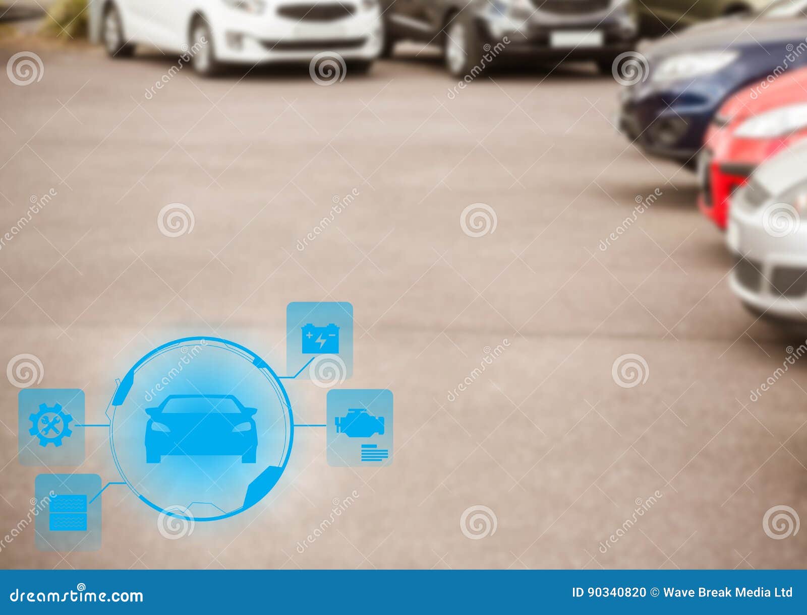 Cars in Carpark with Blue Interface Stock Illustration - Illustration ...