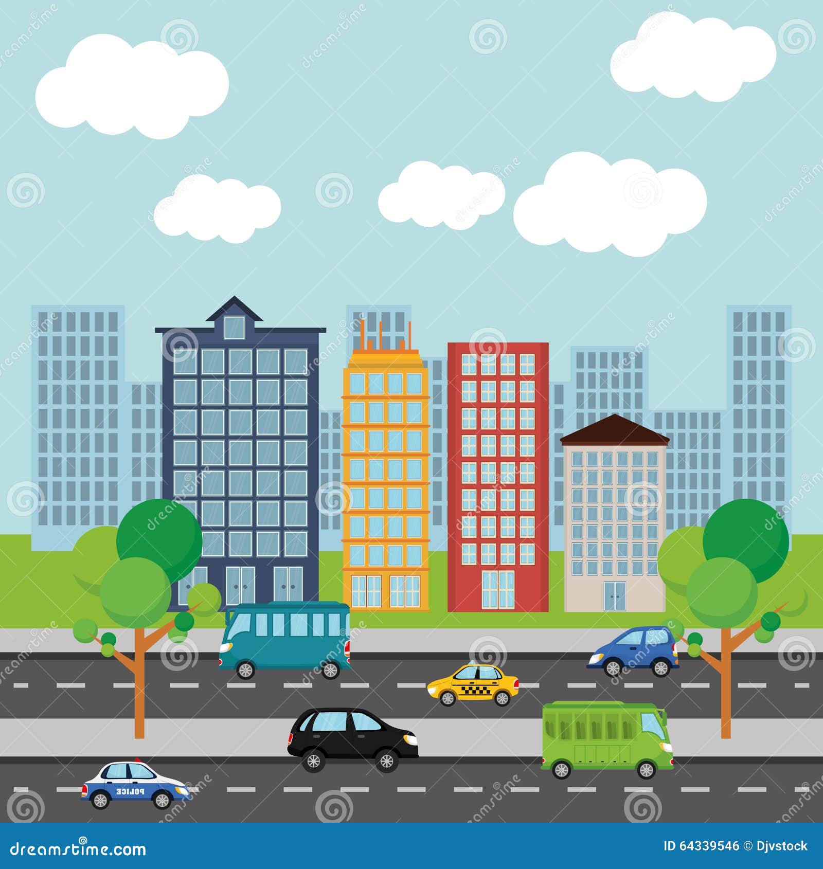 Cars in the city stock vector. Illustration of deliver - 64339546