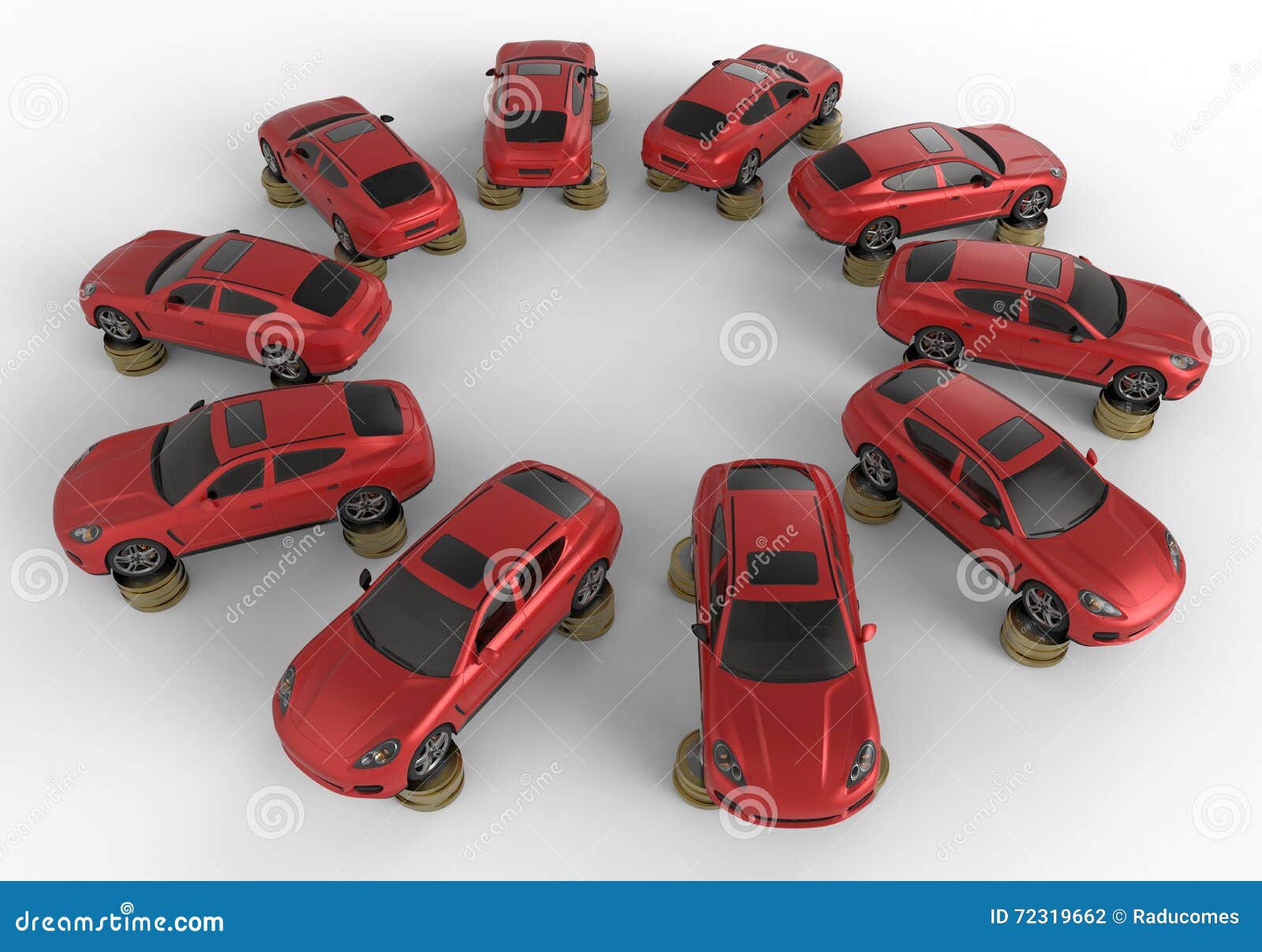 Cars on Coin Stacks Circular Array Stock Illustration - Illustration of ...