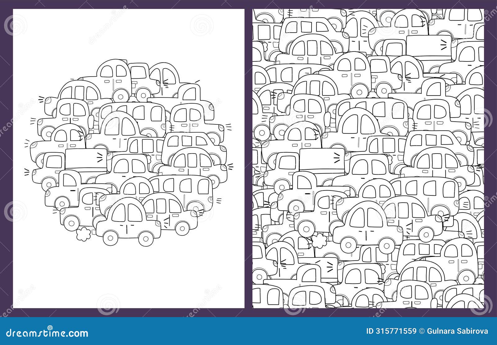 Doodle Cars Circle Shape Coloring Page. Hand Drawn Mandala With ...