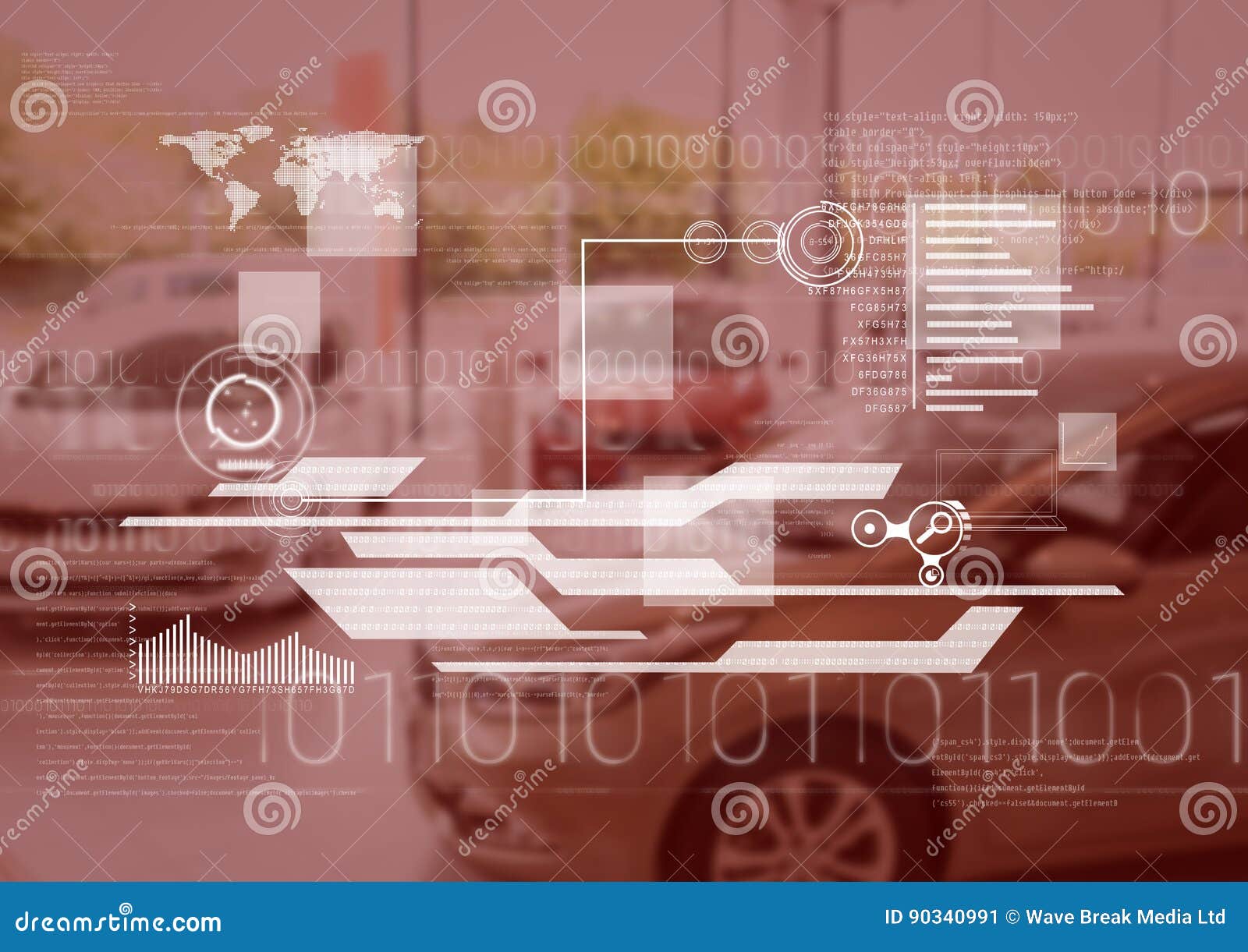 Cars on Display with White Interface and Red Overlay Stock Illustration ...