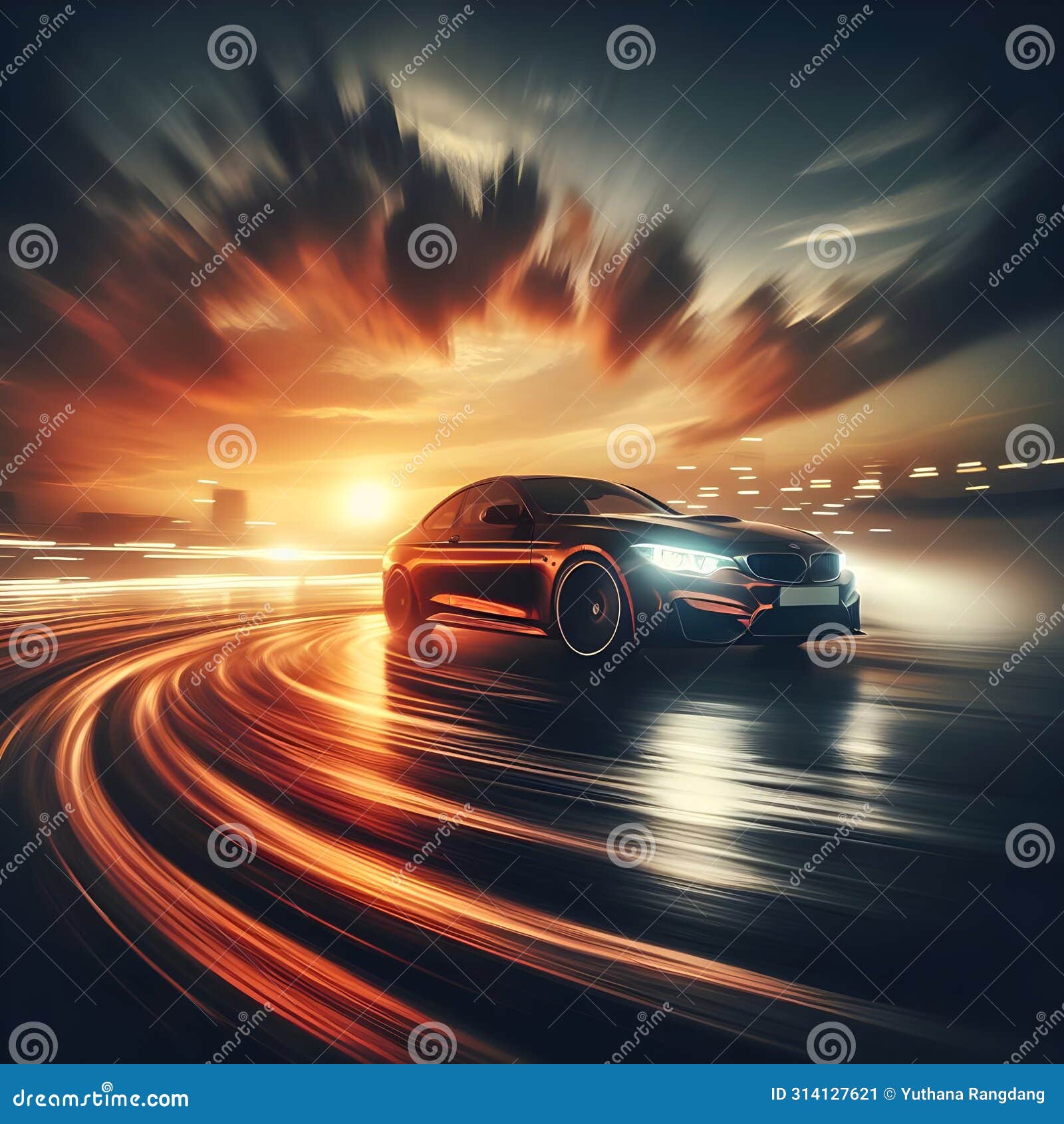 Cars Drifting in Circles with Motion Blur Effect at Sunset. Stock Image ...