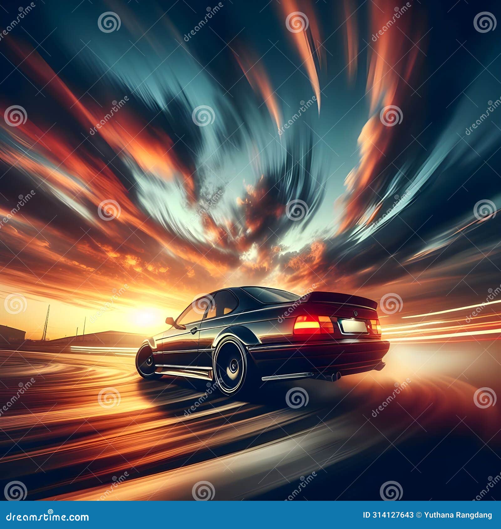 Cars Drifting in Circles with Motion Blur Effect at Sunset. Stock Image ...