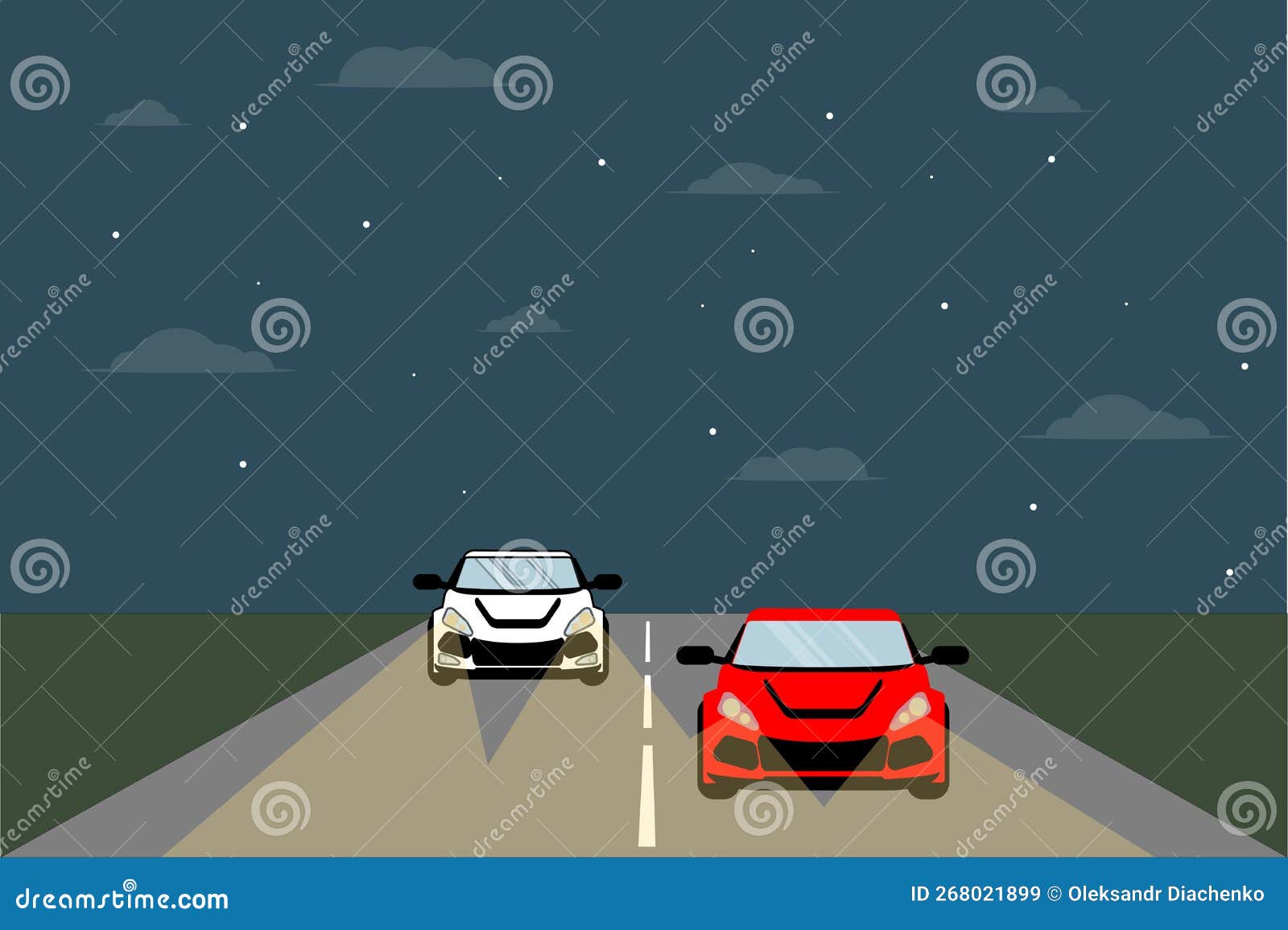 Cars is Driving on the Highway at Night with Headlights on Stock Vector ...