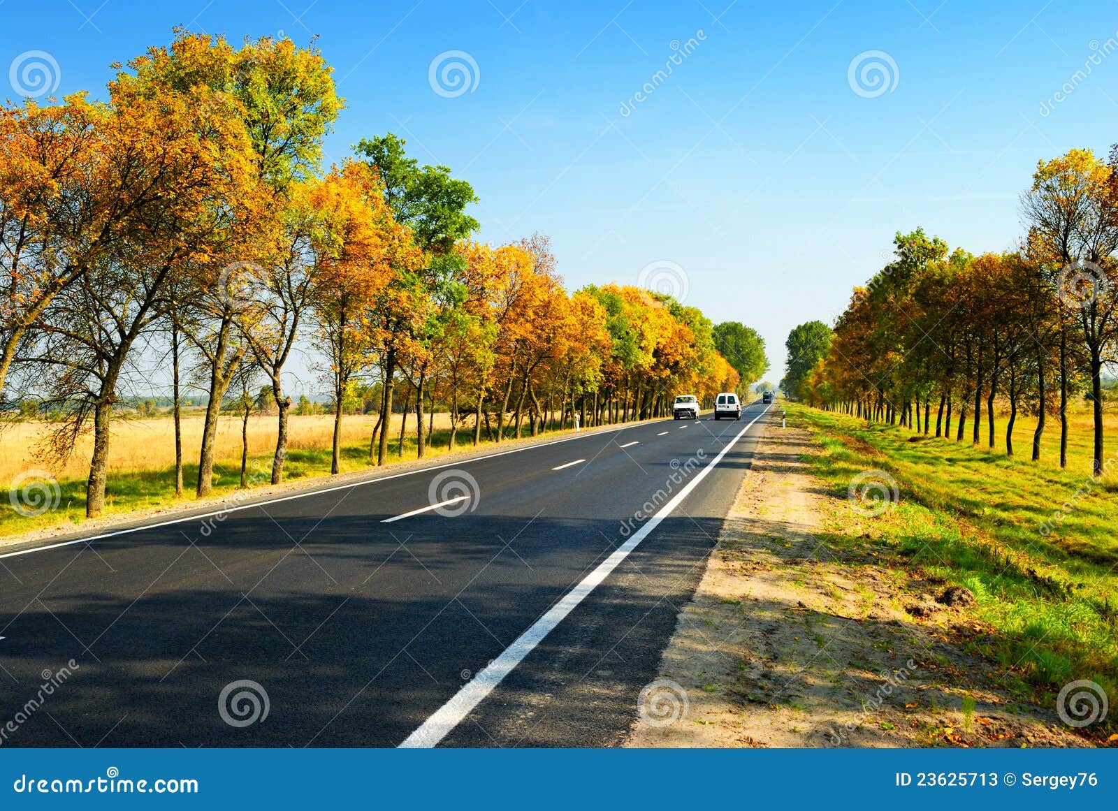Cars on Highway between Autumn Trees Stock Image - Image of autobahn ...