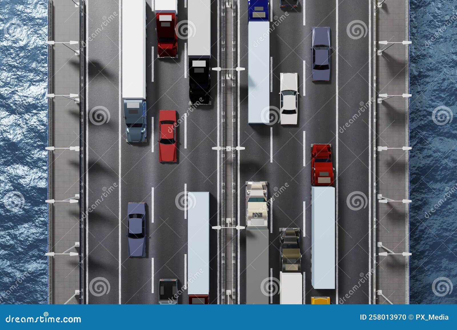 Cars on a Highway, View from Above - 3D Illustration Stock Illustration ...