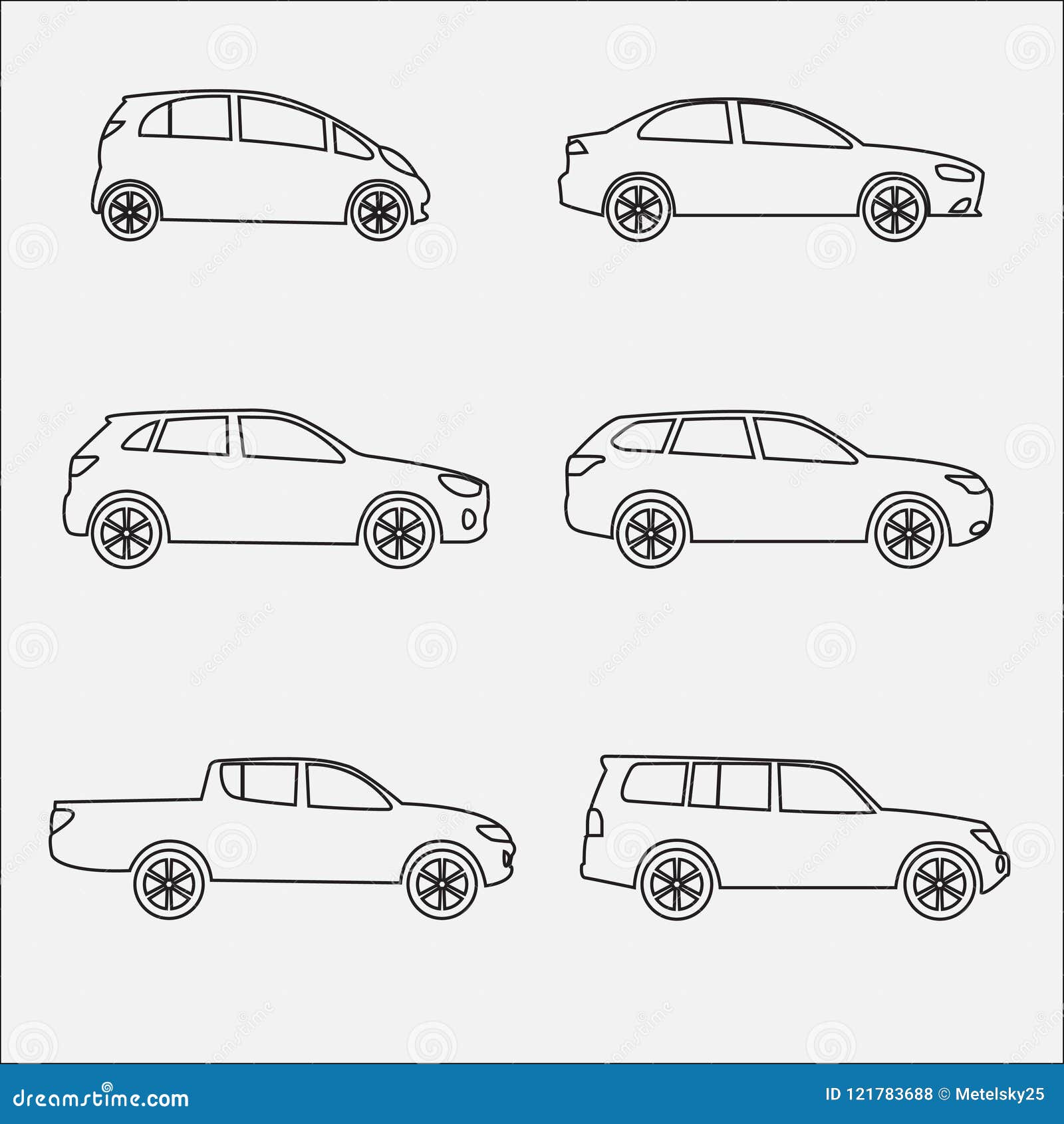 Cars Icon Set. Vehicle Line Symbols. Different Vector Car Forms. Stock ...