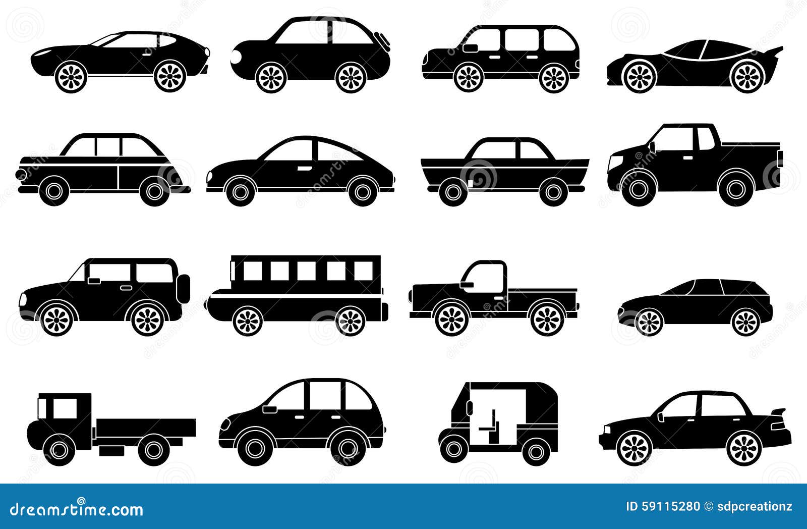 Cars Icons Set, Flat Style Car Icons, Different Vector Car Types Color ...