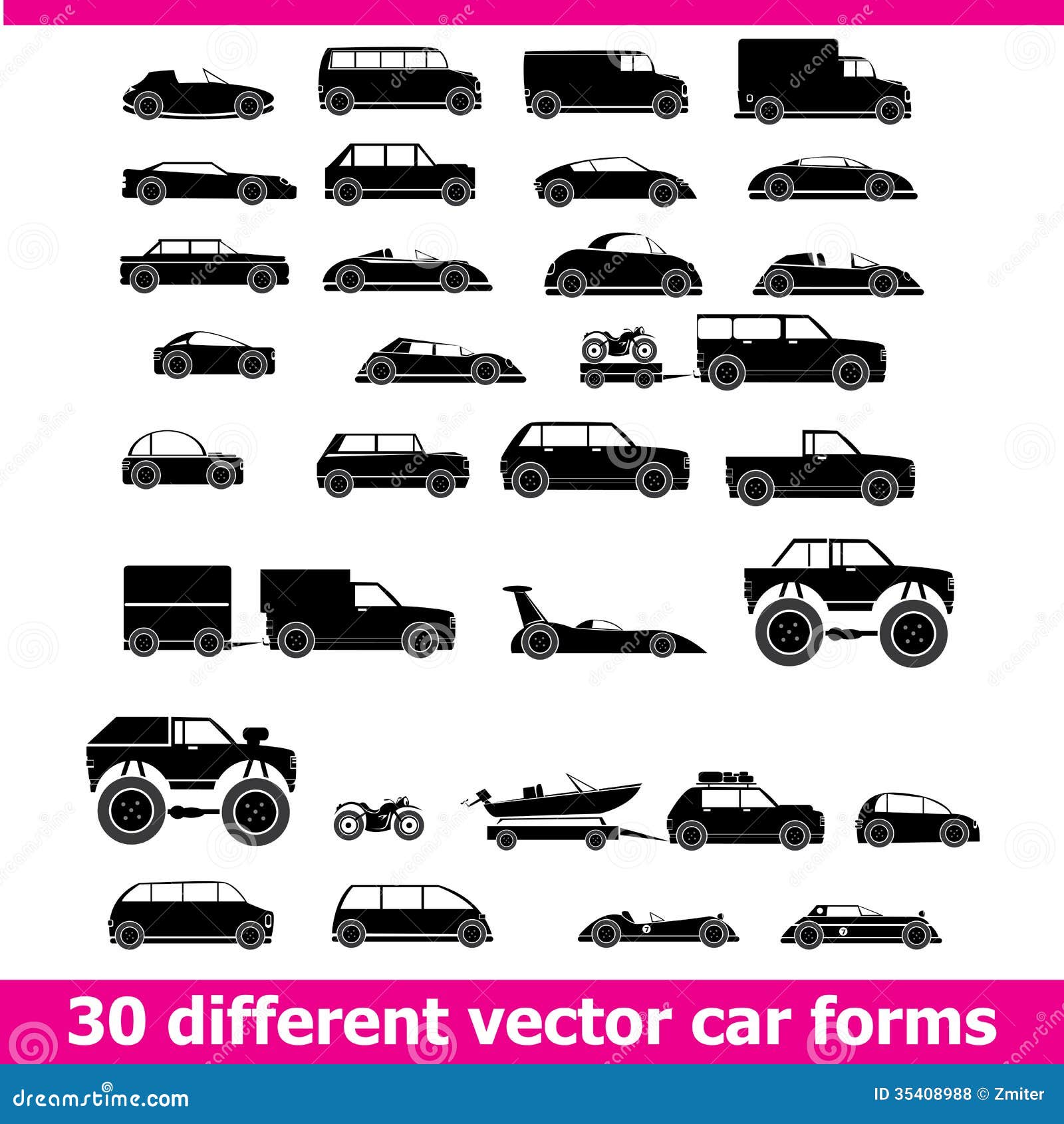 Cars Icons Set . 30 Different Vector Car Forms Stock Vector ...