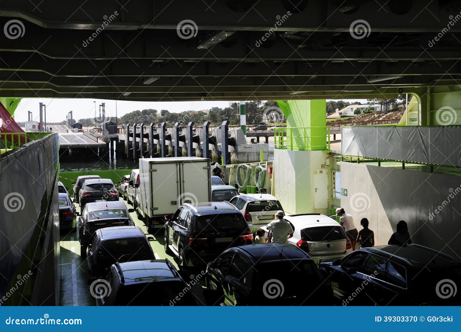 Cars and People Inside Ferry-Boat - Family Holidays Stock Photo - Image ...