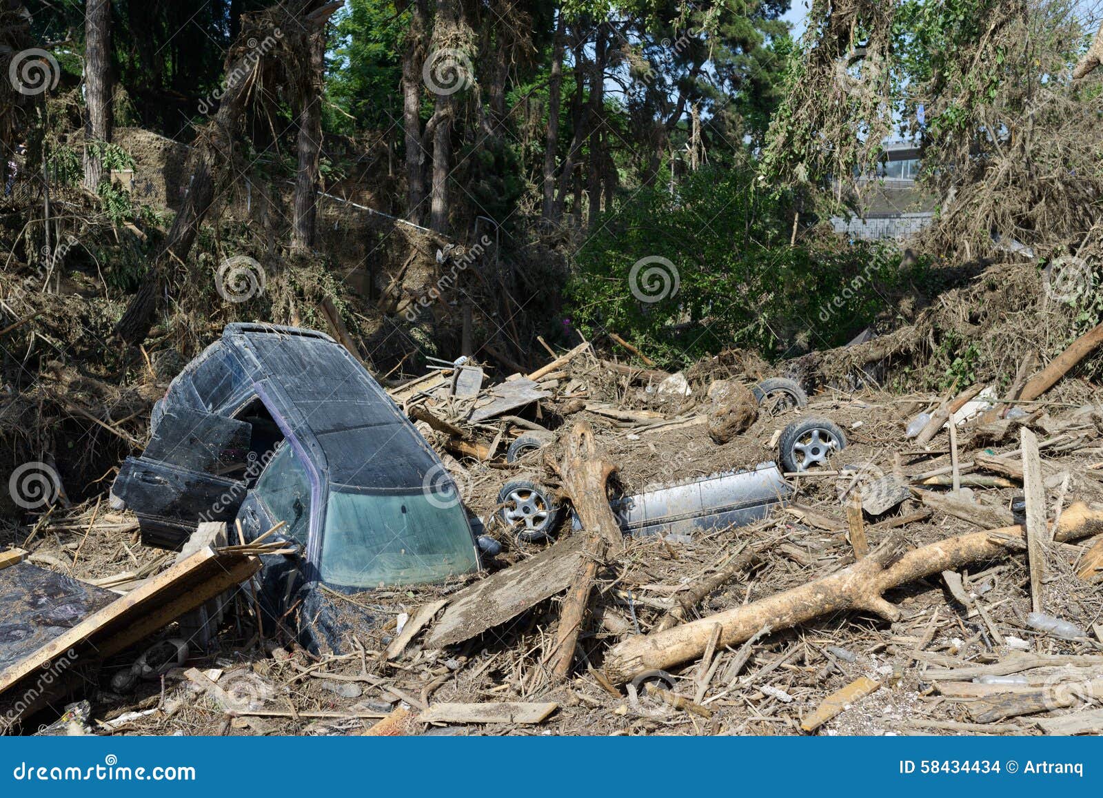 Cars Lay in Debris after Flood Disaster Stock Photo - Image of ...