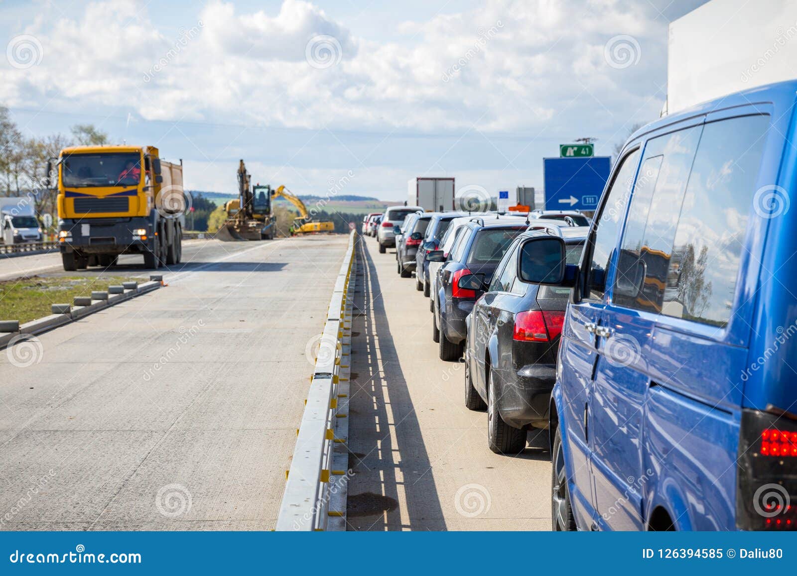 Cars Line Up on the Freeway Due To Road Construction Stock Image ...