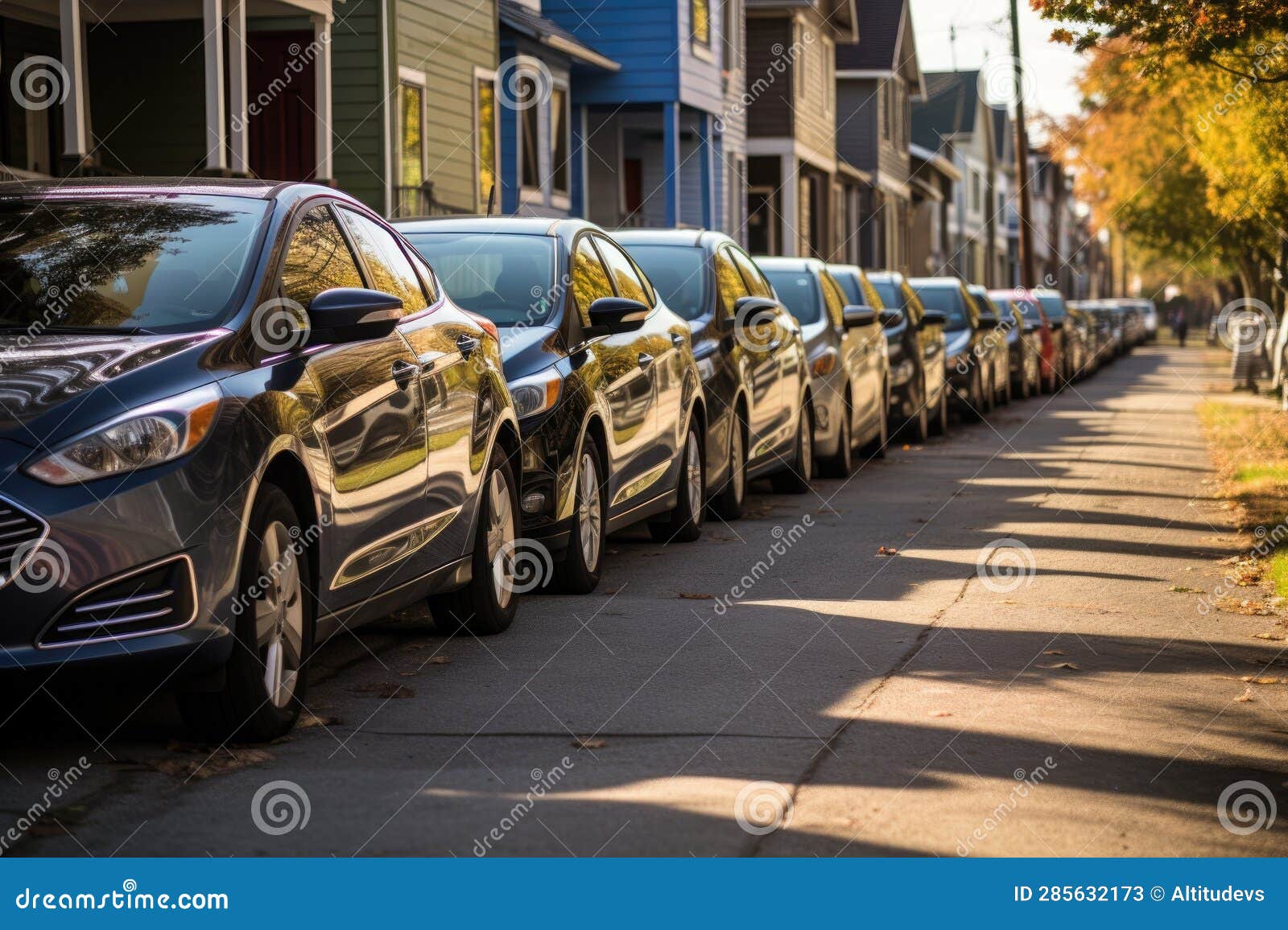 Cars Parked in a Row, Ready for Carpooling Stock Image - Image of ...