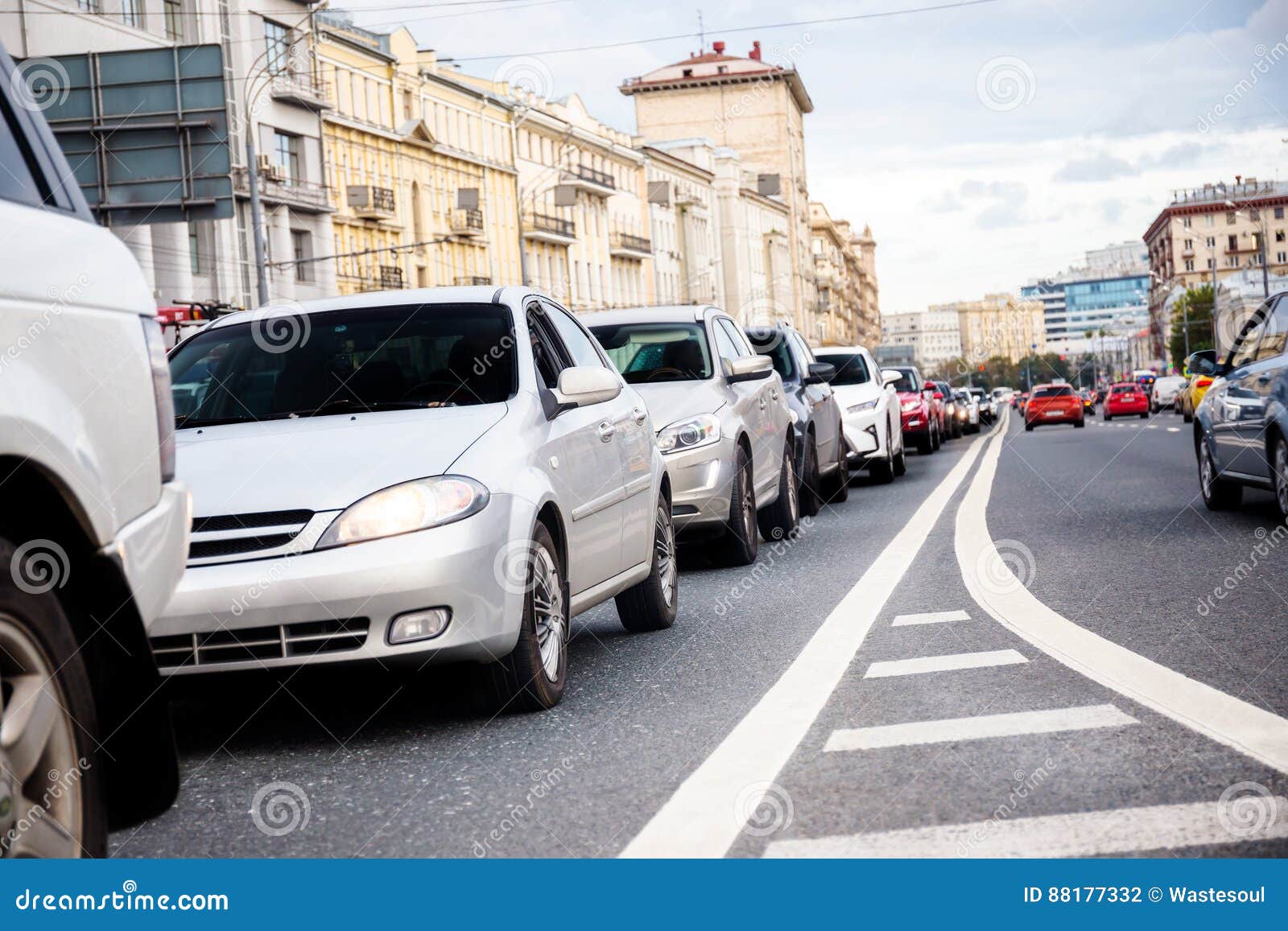 Cars in a Queue in Traffic Jam Stock Photo - Image of moscow, collapse ...