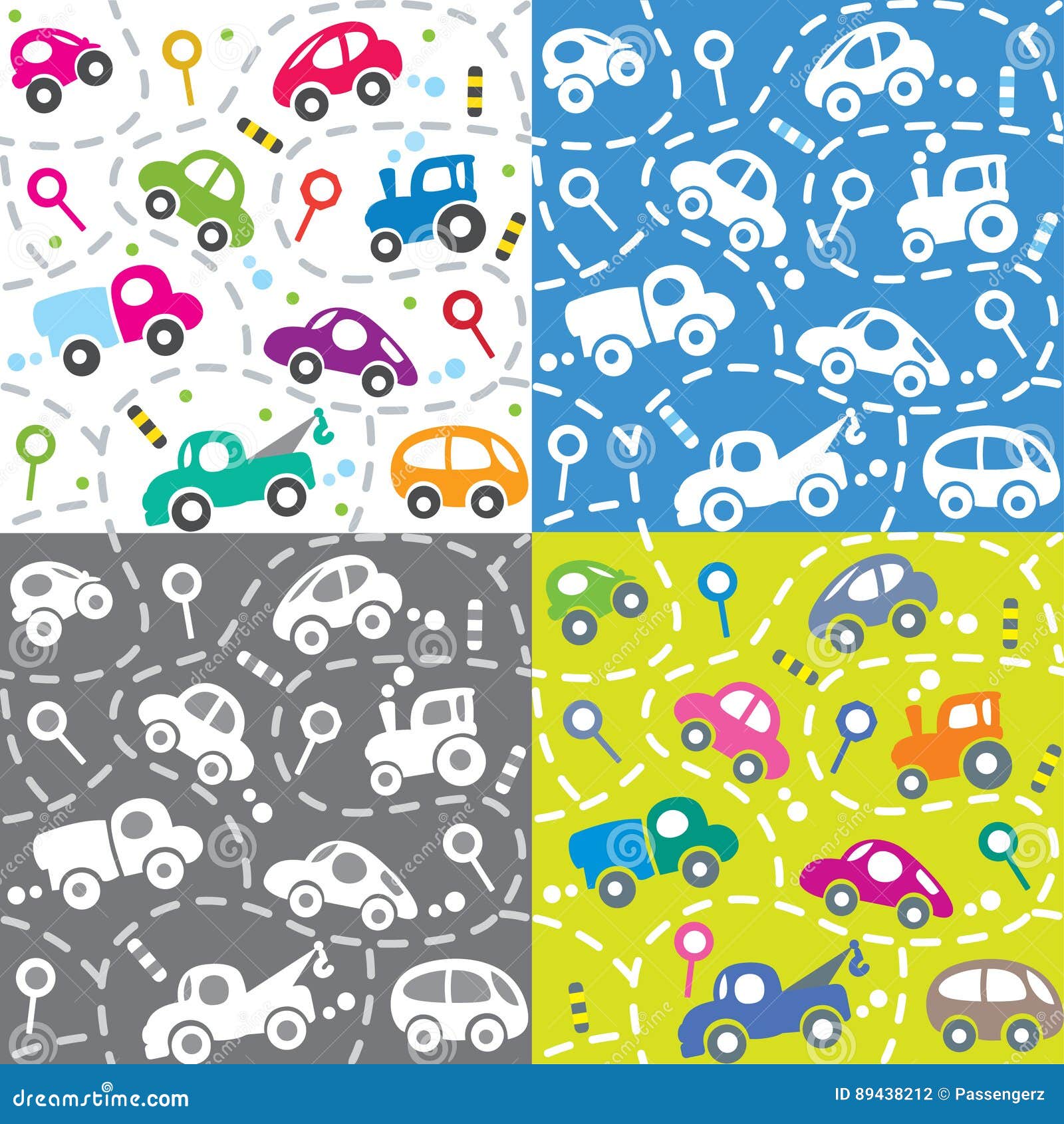 Cars on the Road. Seamless Kids Pattern Set. Stock Vector ...