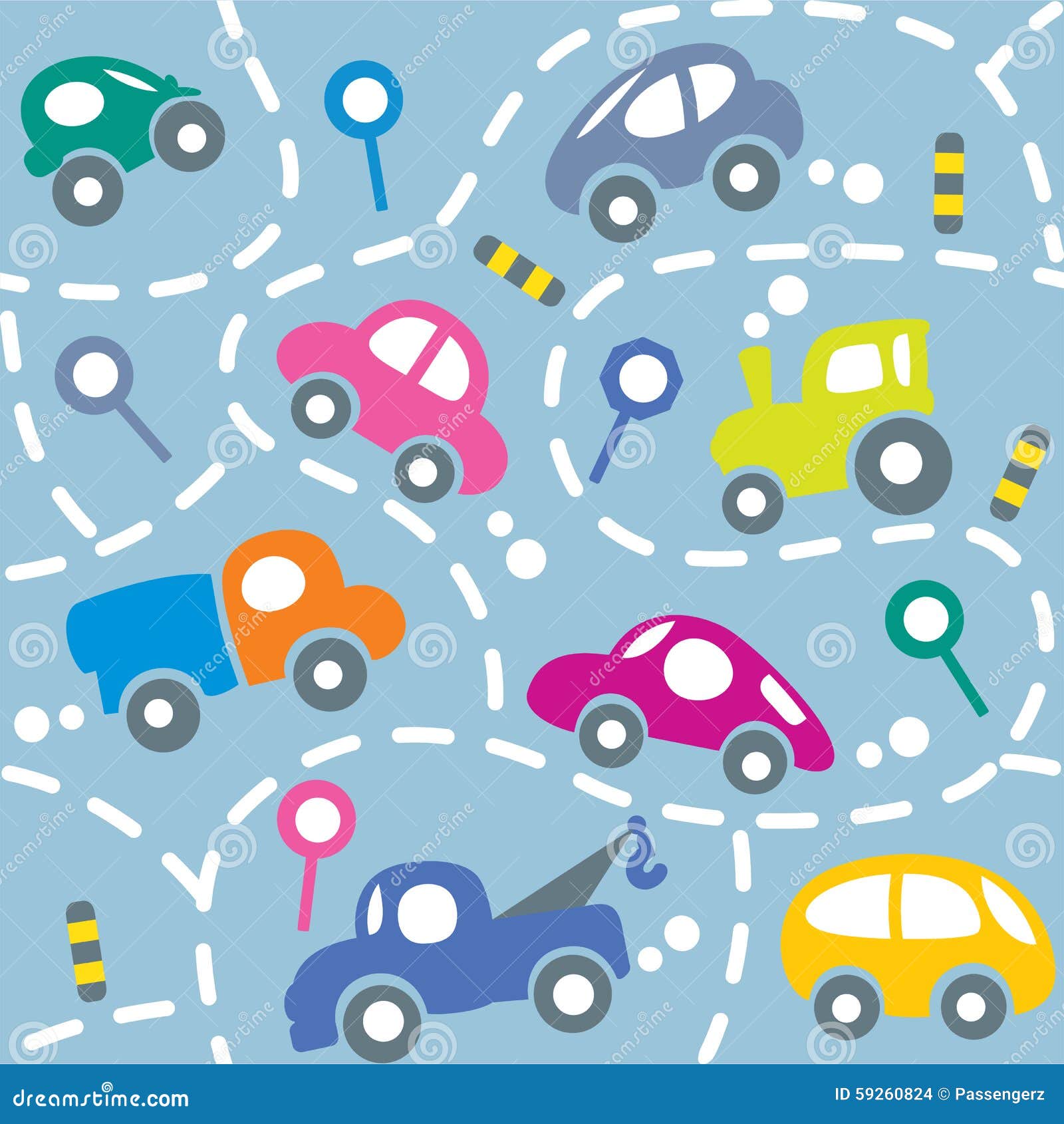 Cars on the Road. Seamless Pattern. Stock Vector - Illustration of ...