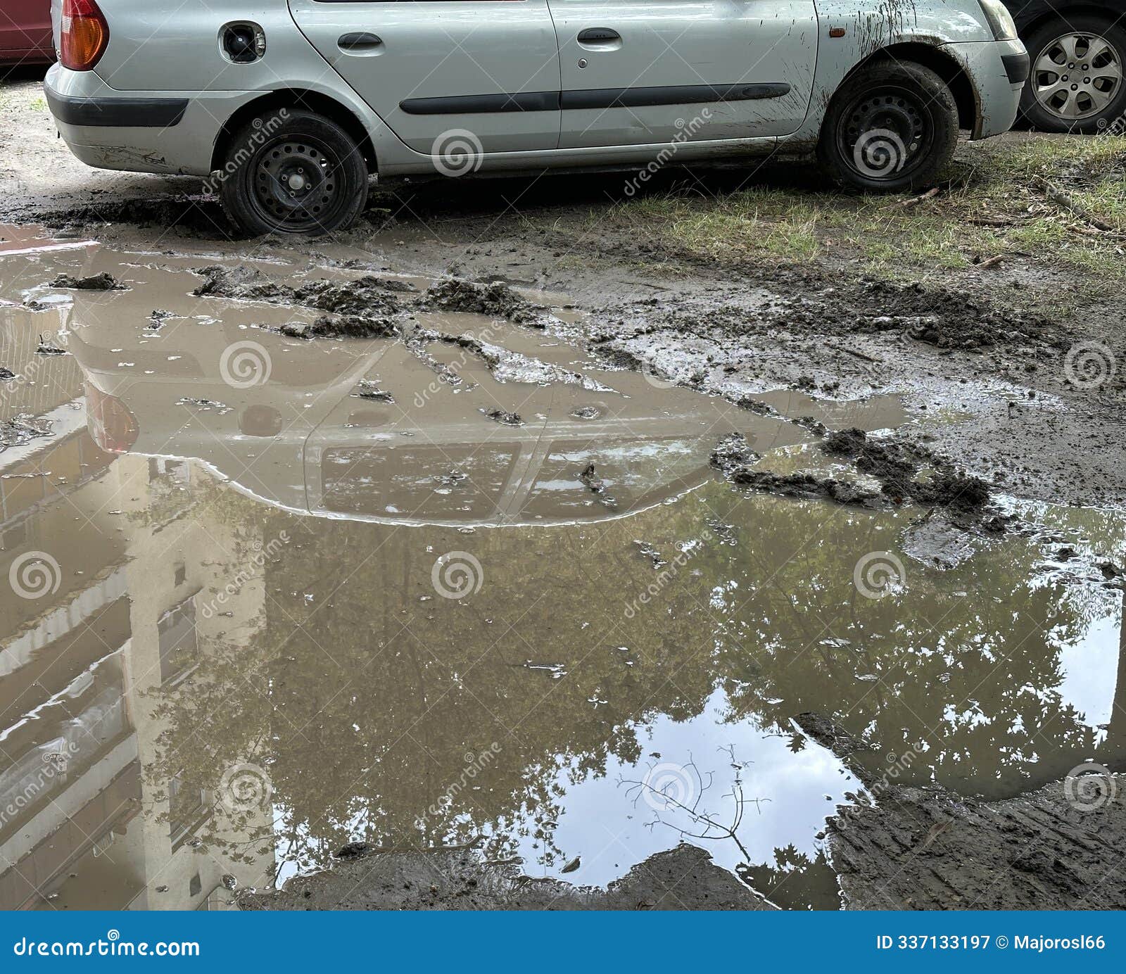 Cars Standing in the Mud Parking Lot Stock Image - Image of tail ...