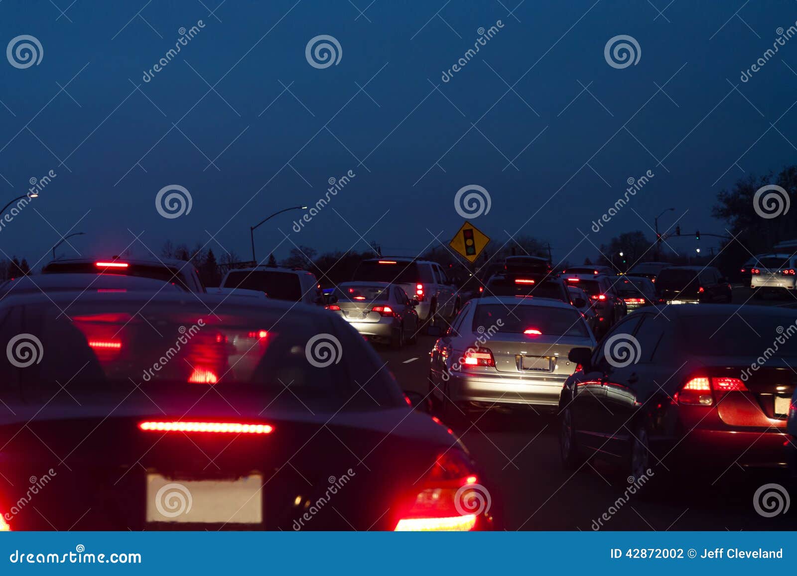 Cars Stopped in Traffic Evening Tail Lights Stock Photo - Image of ...