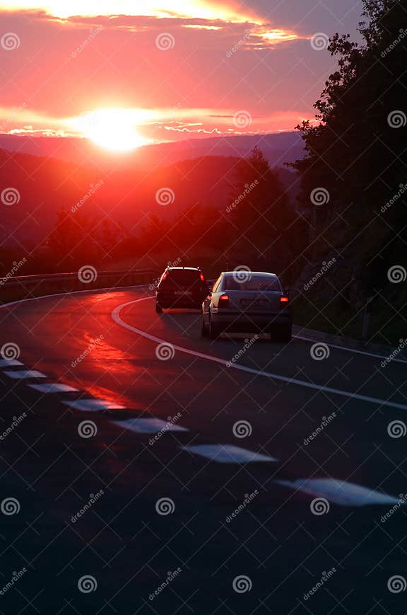 Cars in sunset stock photo. Image of drive, tree, roads - 1202114