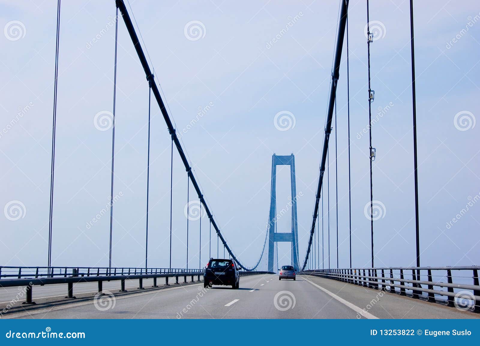 Cars on suspension bridge stock photo. Image of construction - 13253822