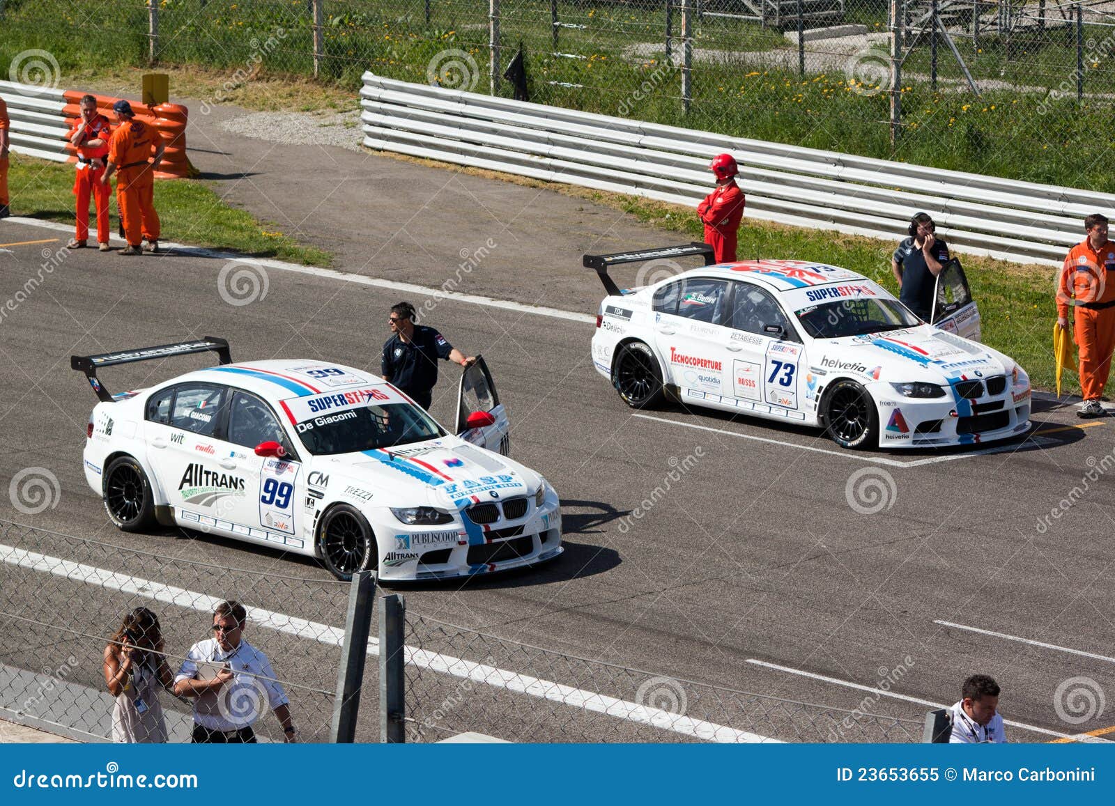 Cars and Technicians on the Grid at Monza Circuit Editorial Image ...