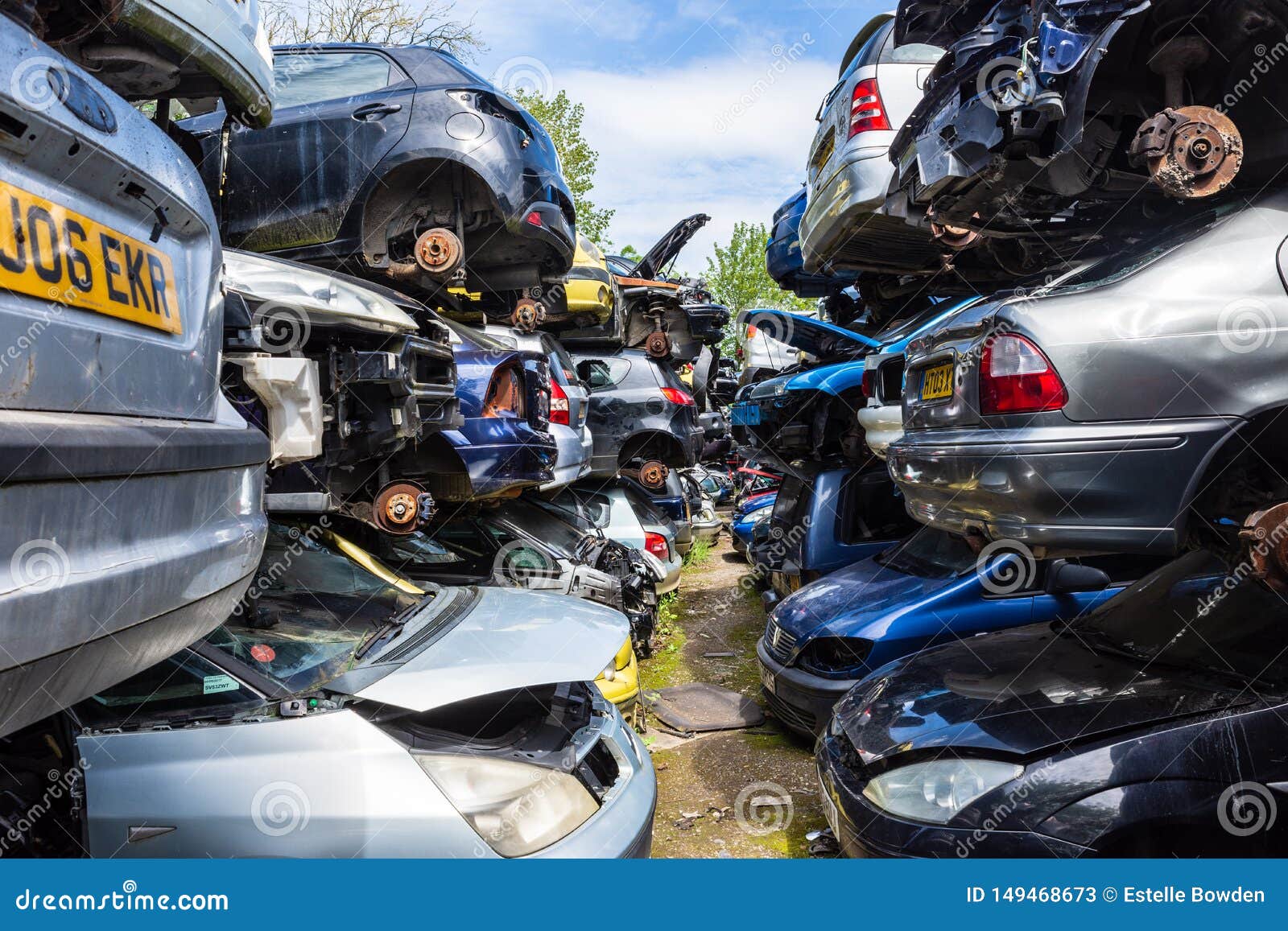Devizes Wiltshire May 22nd 2019 a Path through 2 Rows of Stacked Car ...