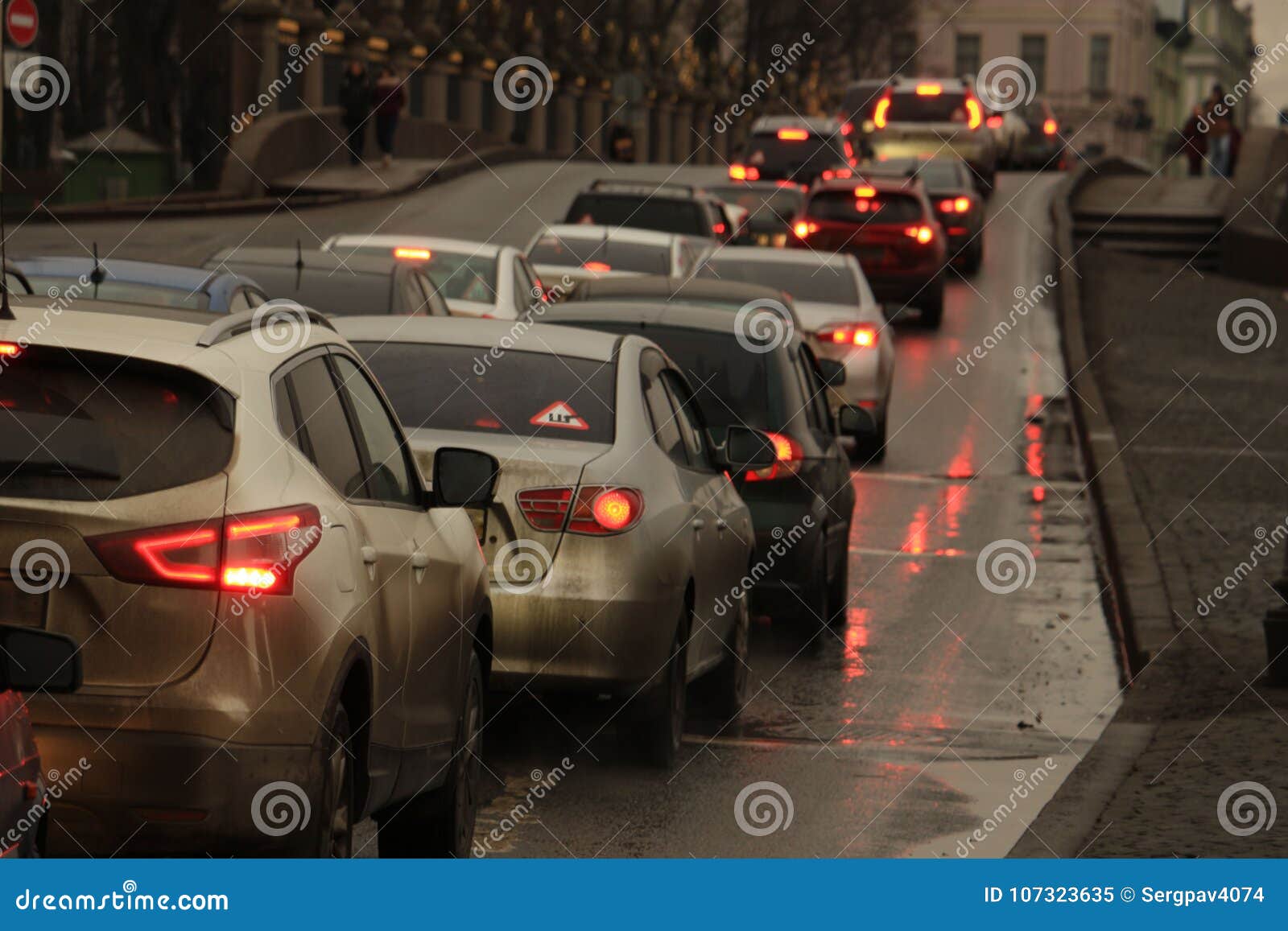 Cars in a traffic jam stock image. Image of dense, late - 107323635