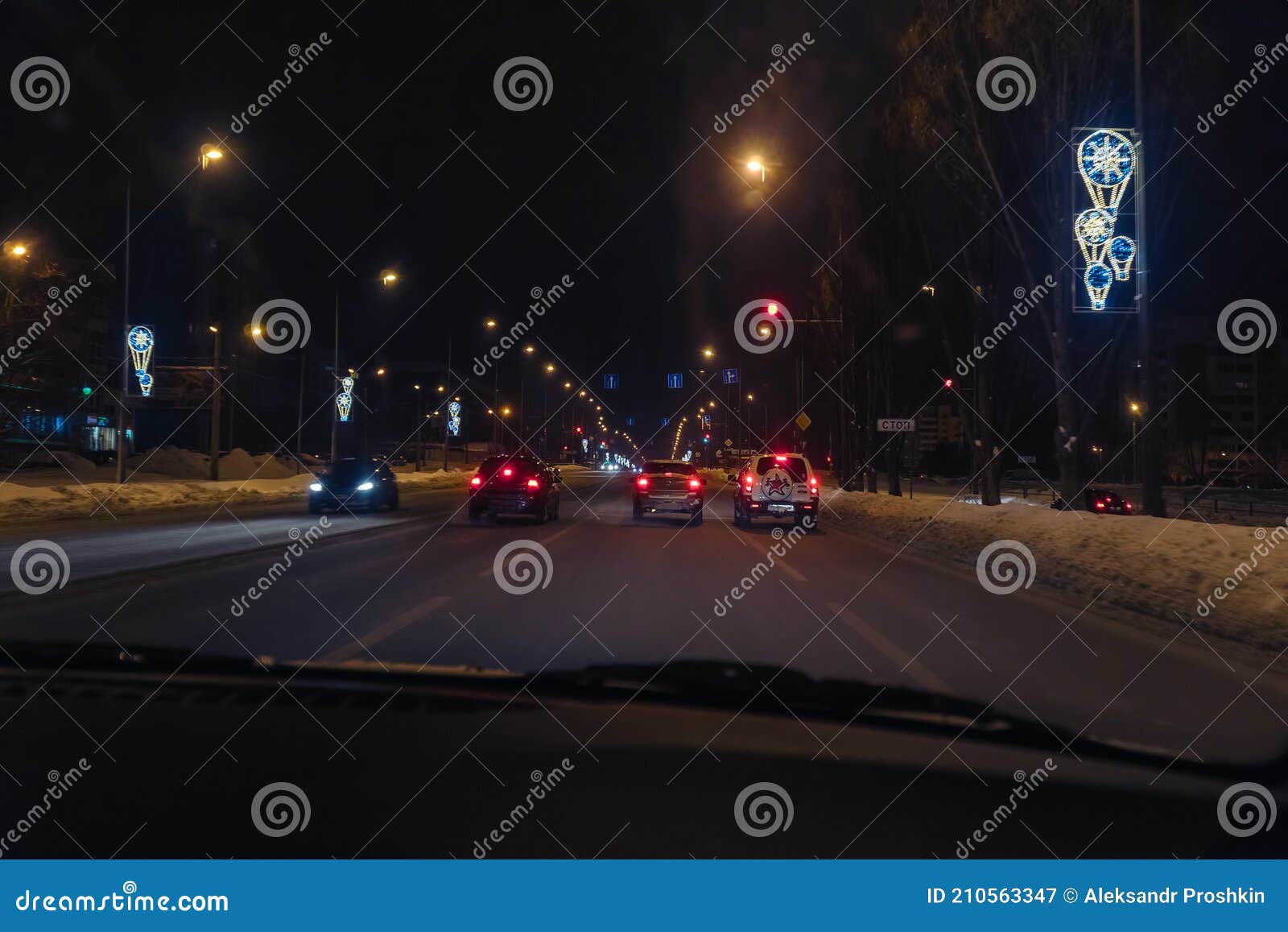 Cars in Traffic in Winter in the Evening Dark Editorial Photography ...