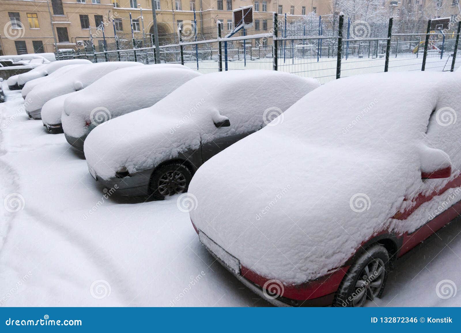 Cars Under Snow in the City Courtyard Stock Photo - Image of snow ...