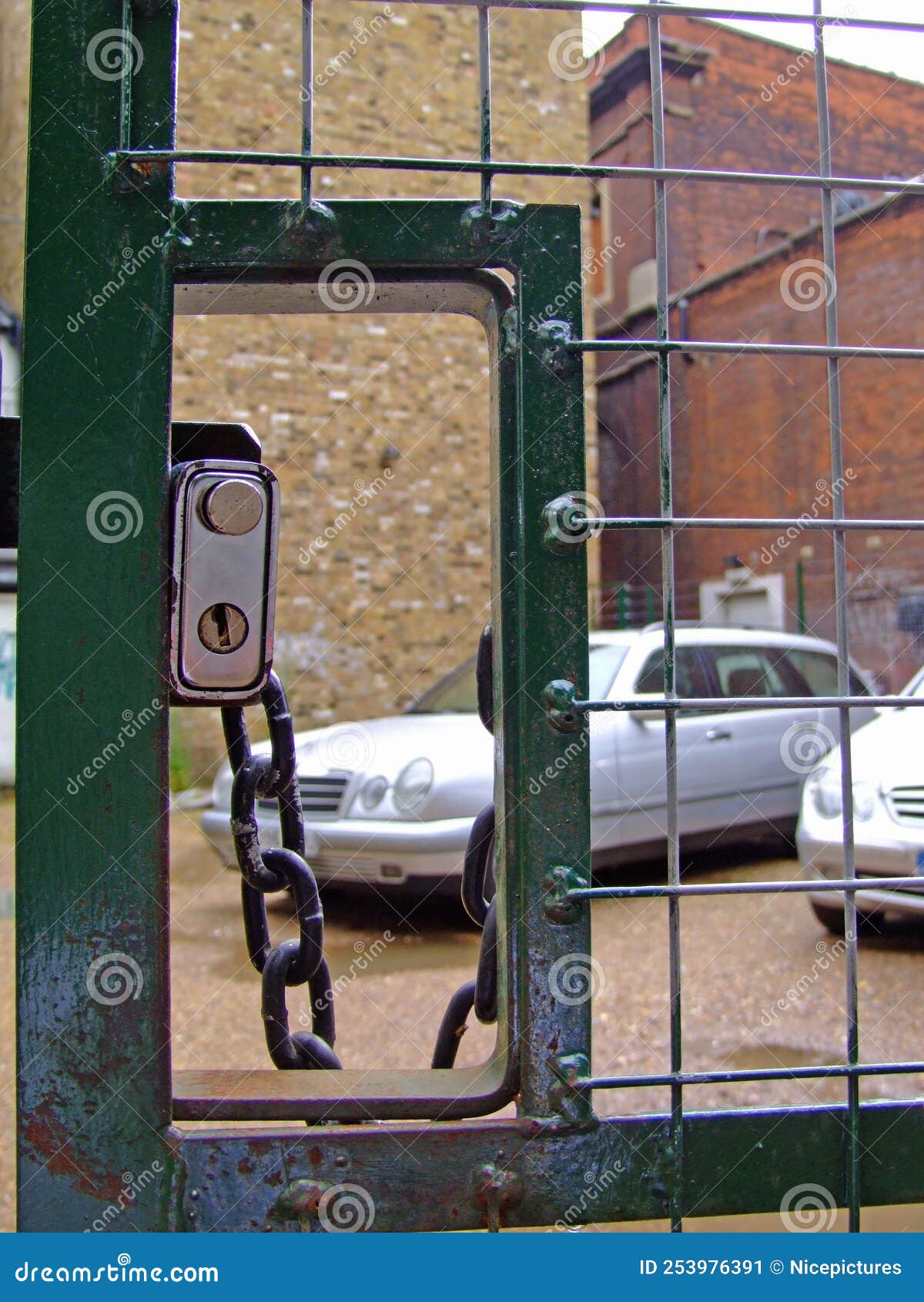 Cars Very Secure in Locked Yard Stock Image - Image of courtyard ...