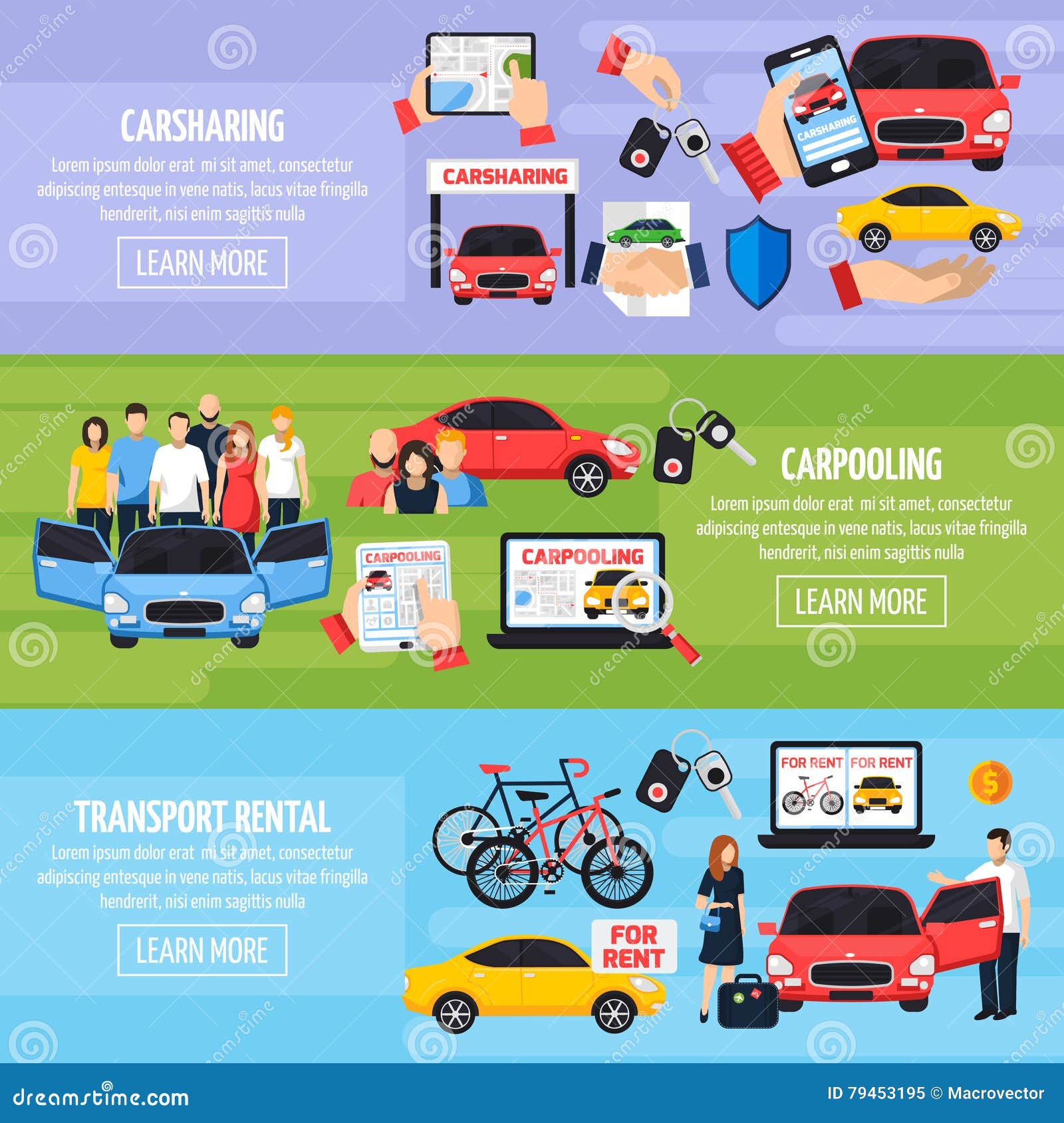 Carsharing Banners Set stock vector. Illustration of people - 79453195