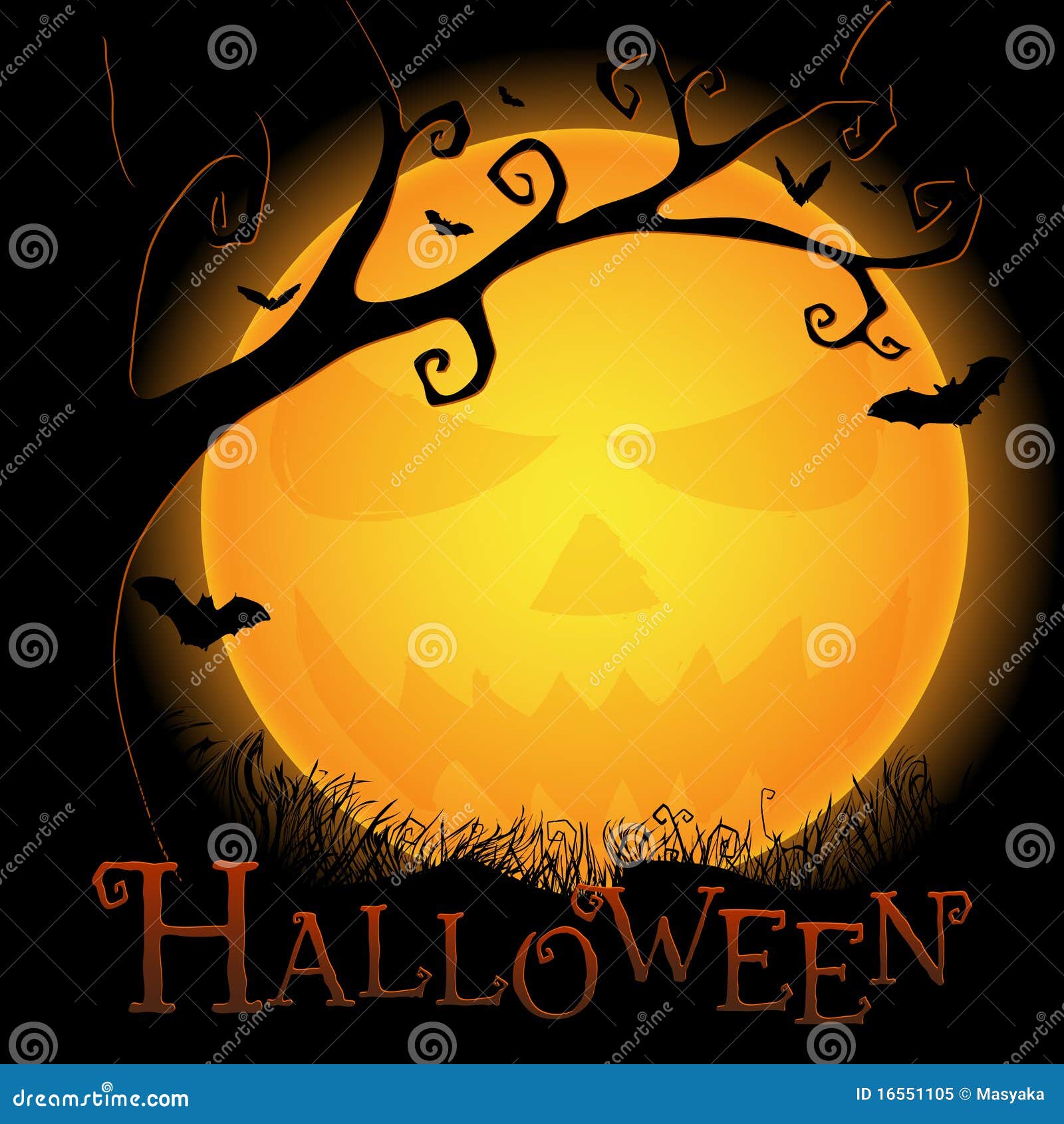 Cartão De Halloween Com Uma Lua Sinistra Ilustração do Vetor ...