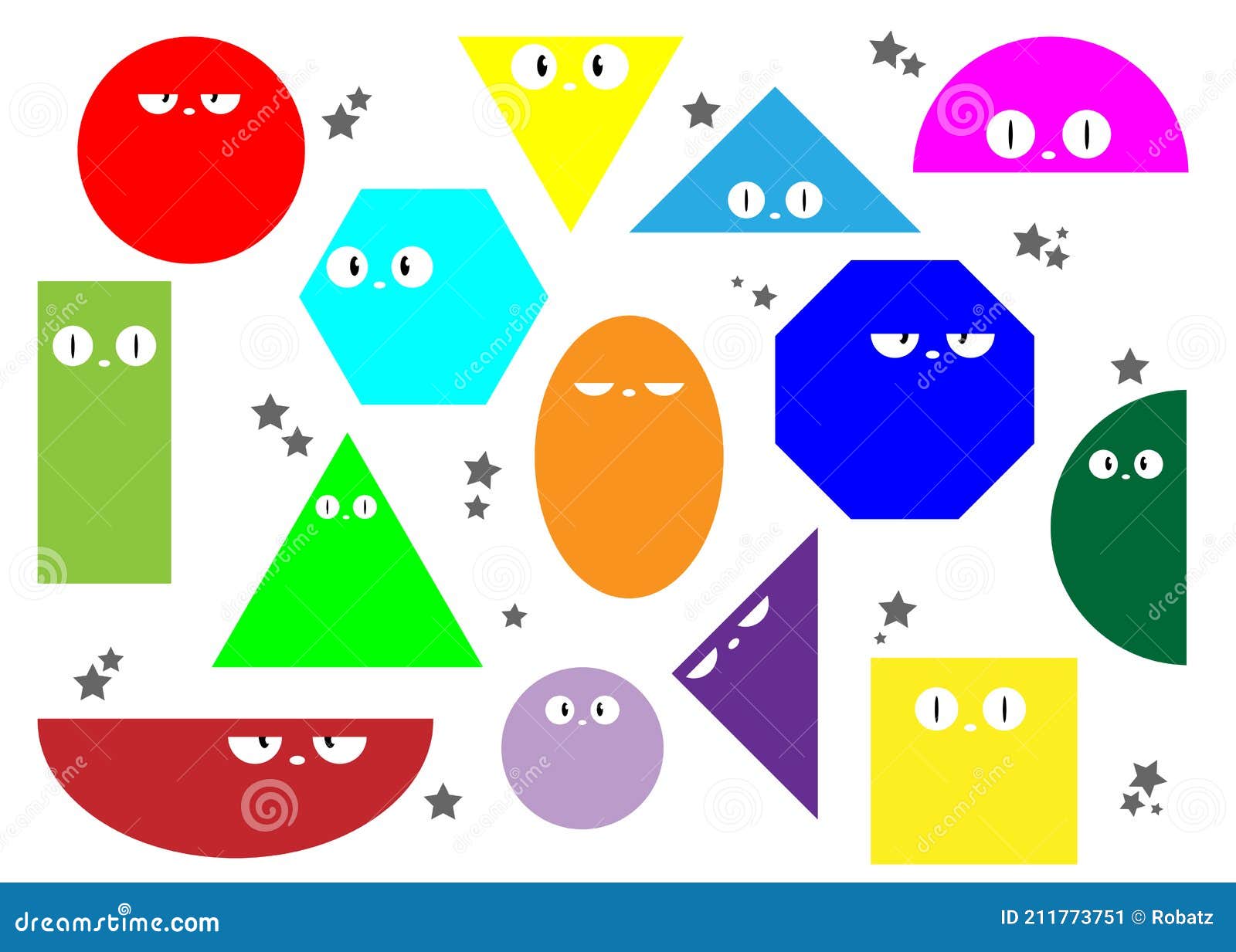 Colorful Set of Various Bright Basic Geometric Figures with Face ...