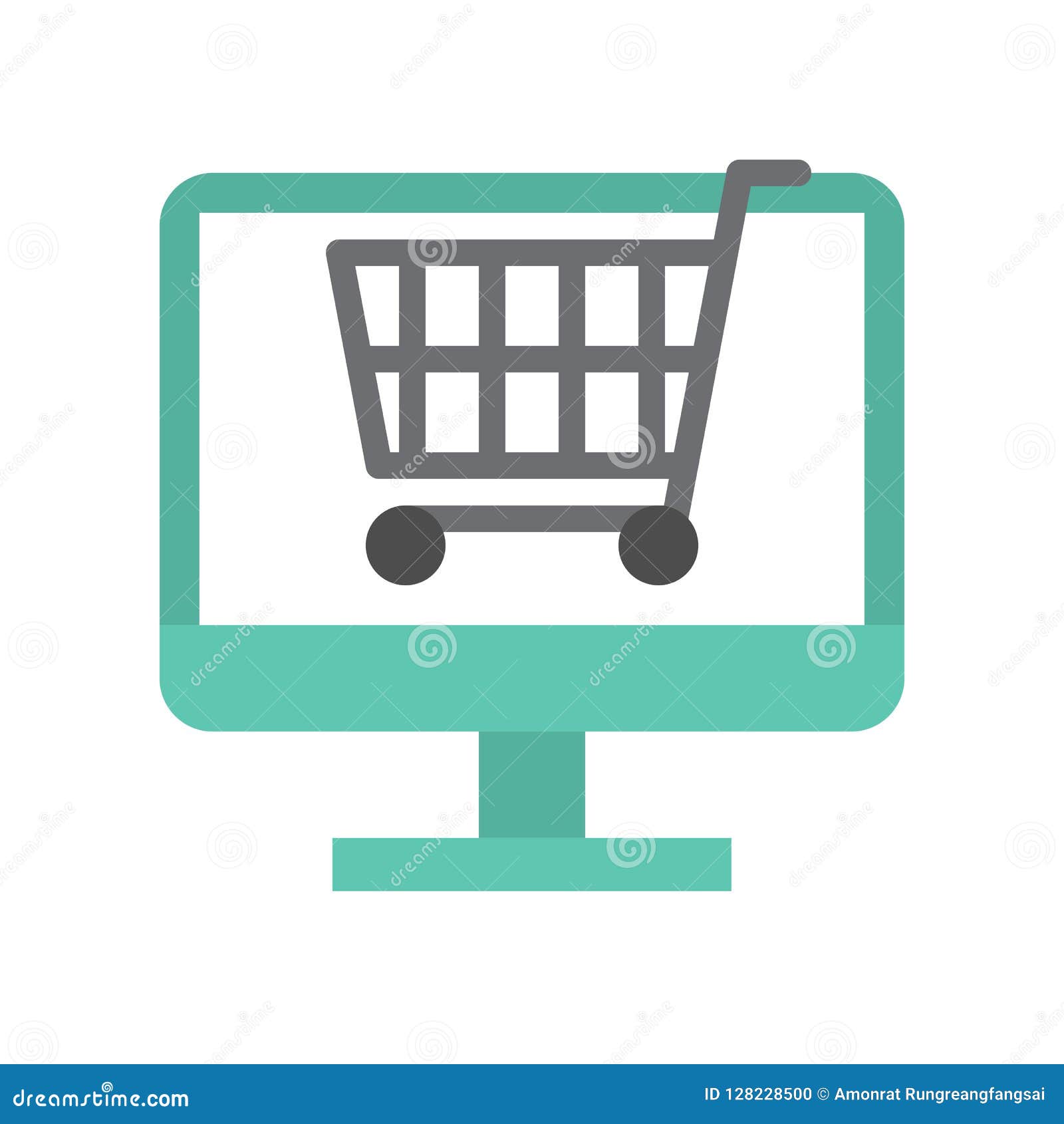 Cart on Computer Screen, Flat Icon Shopping Online and E Commerce ...